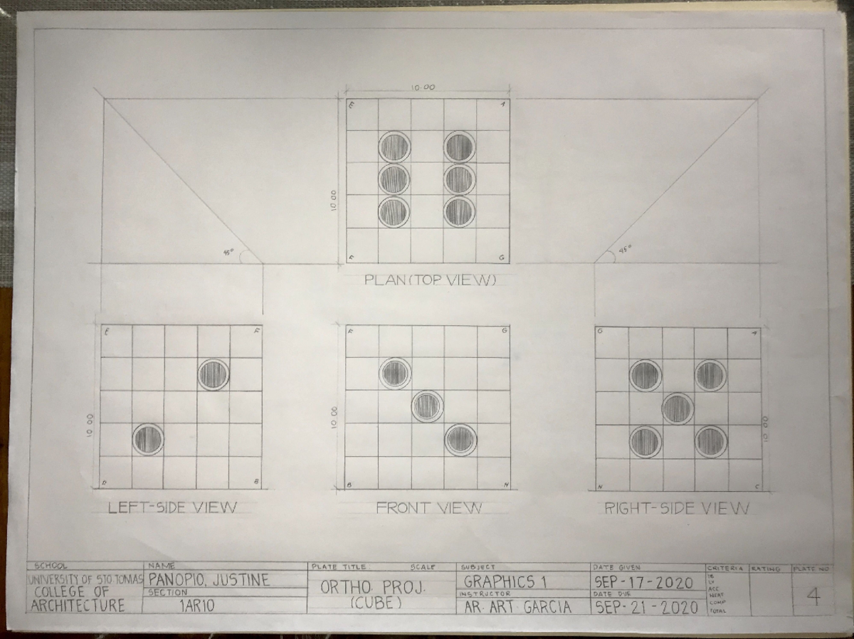 Plate No. 04 Orthographic Projection OF DICE - 10 E 10:00 45° 45° PLAN ...