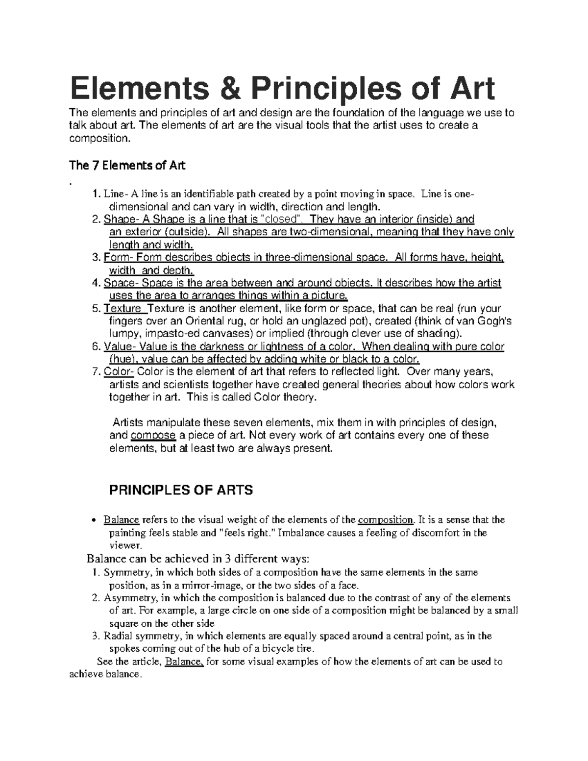 Elements And Principles Of Art Elements Principles Of Art The