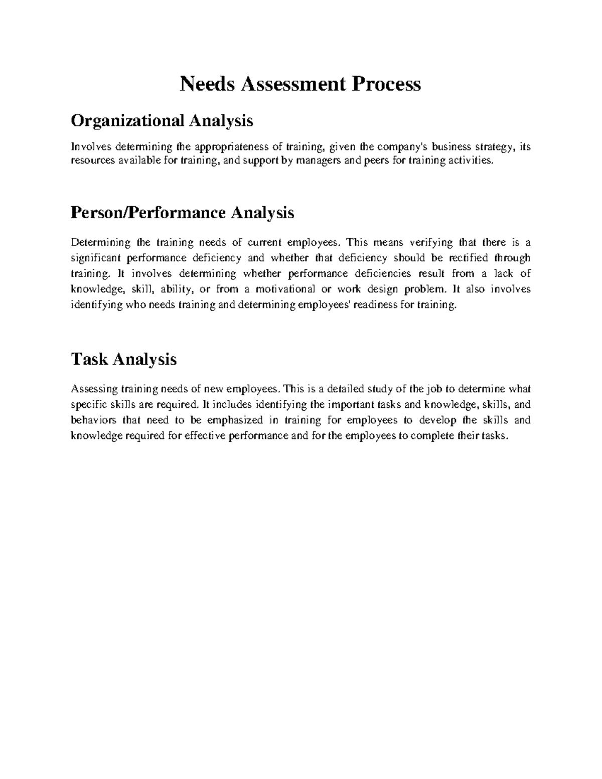 Needs Assessment Process Notes Human Resource Management - Needs ...