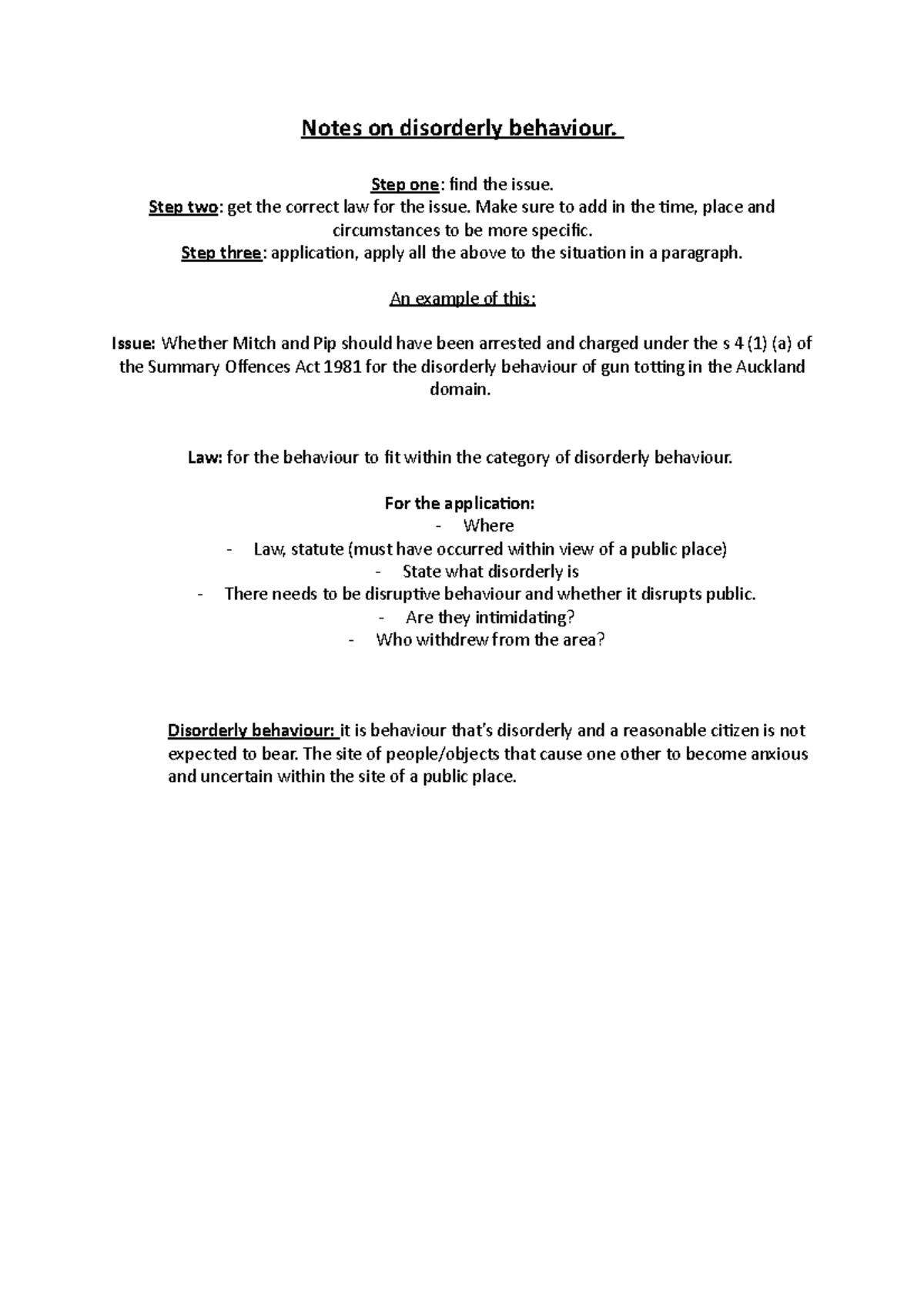 Notes on disorderly behaviour legal reasoning - Notes on disorderly ...