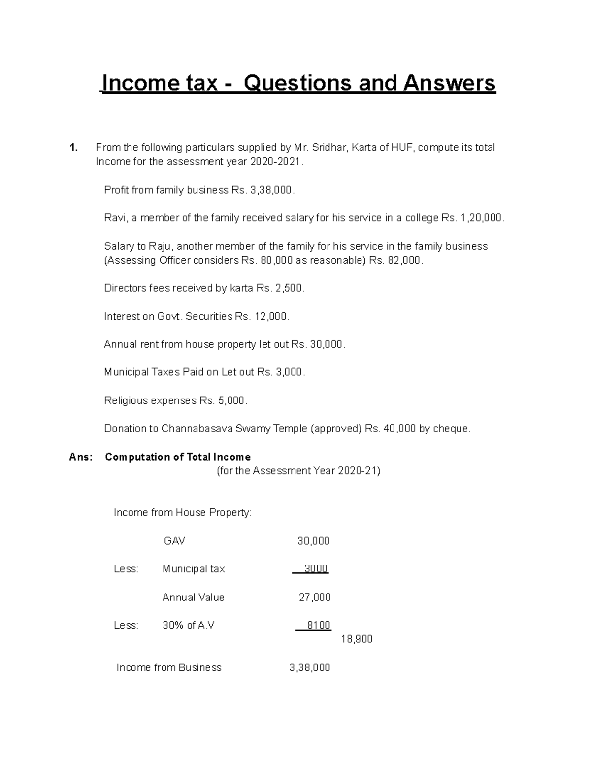 Income tax questions and answers - Income tax - Questions and Answers ...