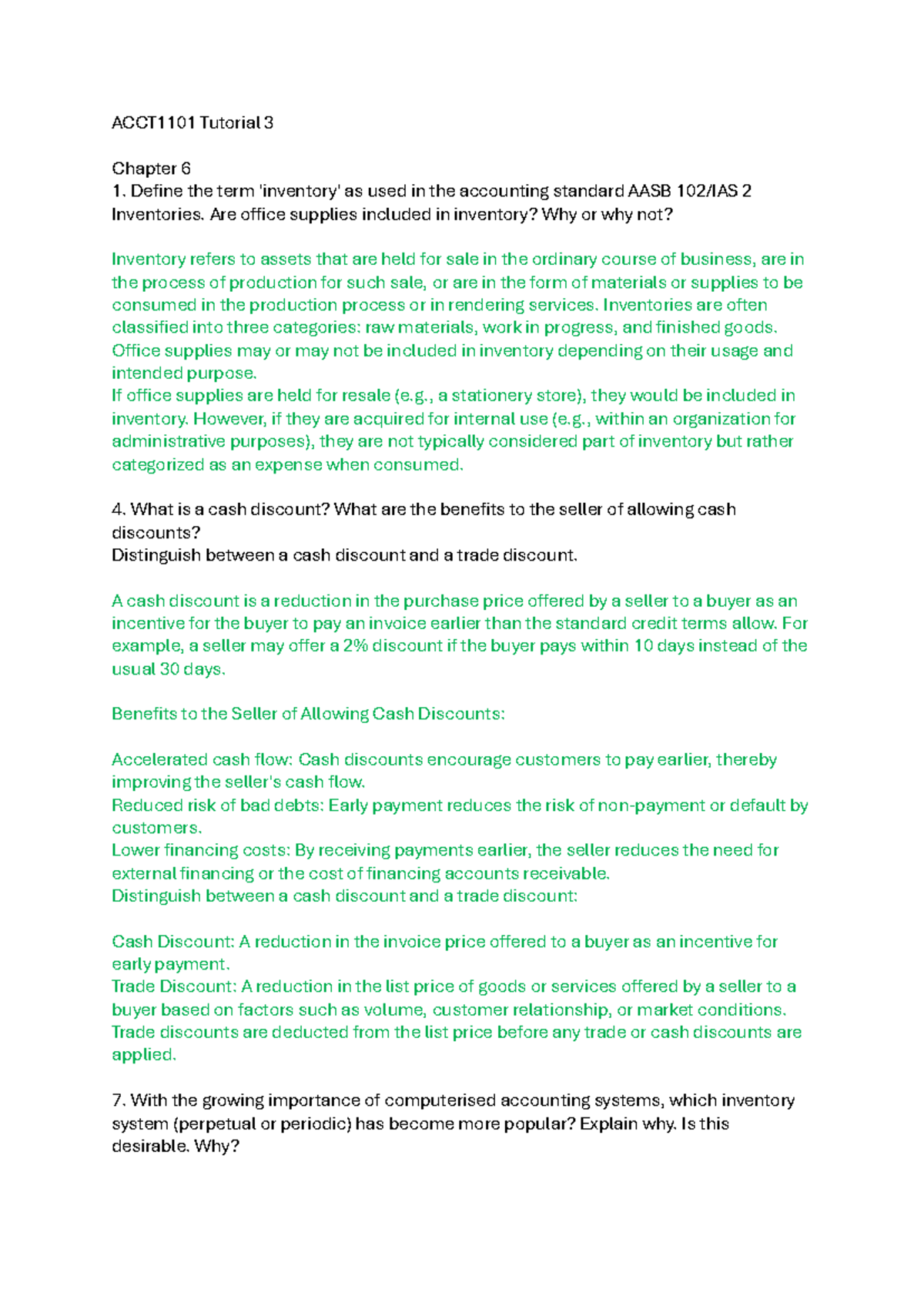 Tutorial 3 ACCT1101 - ACCT1101 Tutorial 3 Chapter 6 Define the term ...