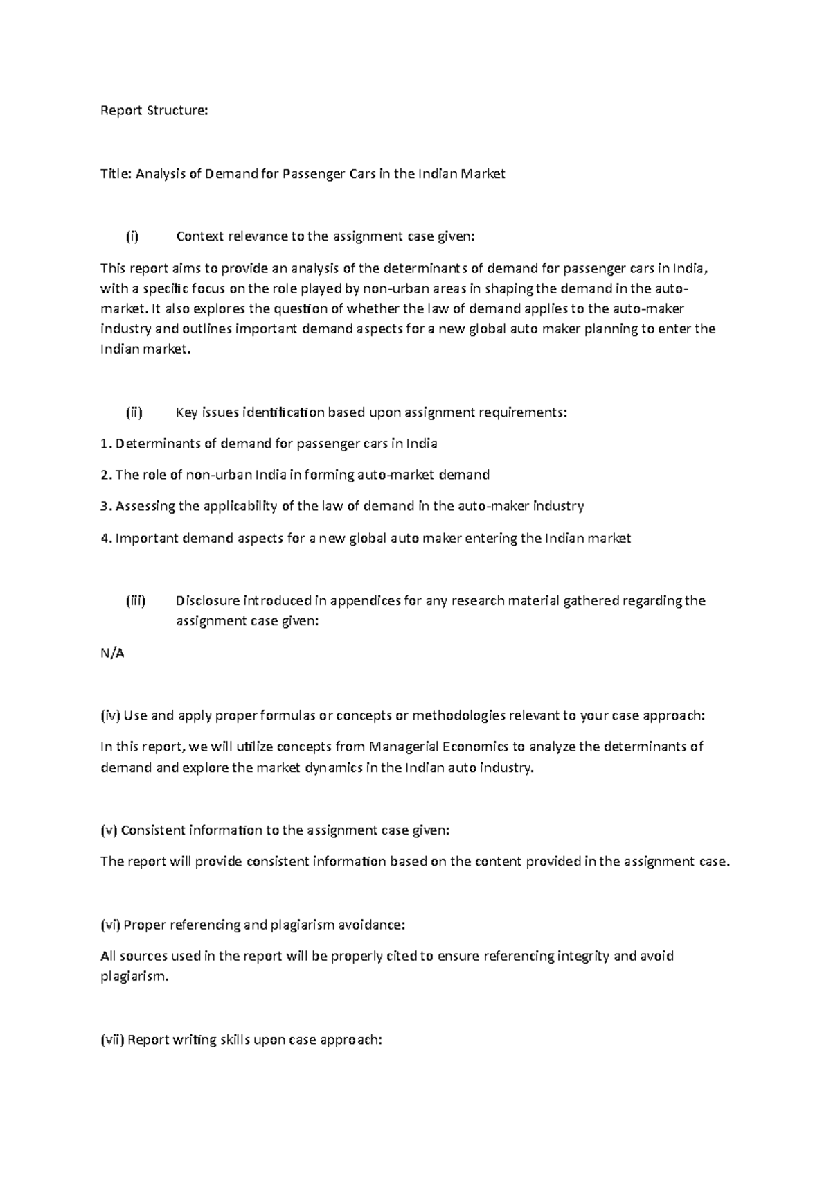 Report Structure - managerial - Report Structure: Title: Analysis of ...