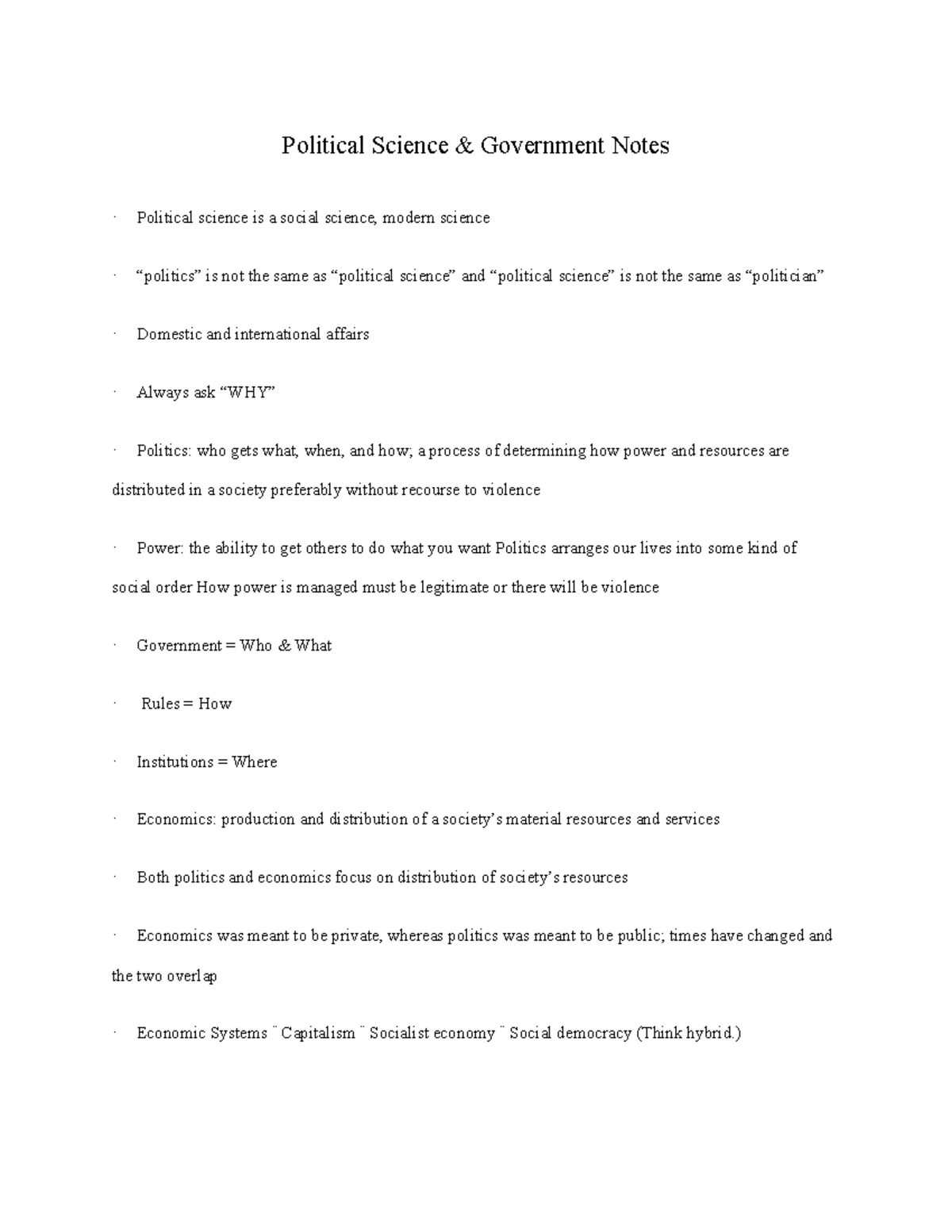 POLS 1 - lecture note - Political Science & Government Notes ...