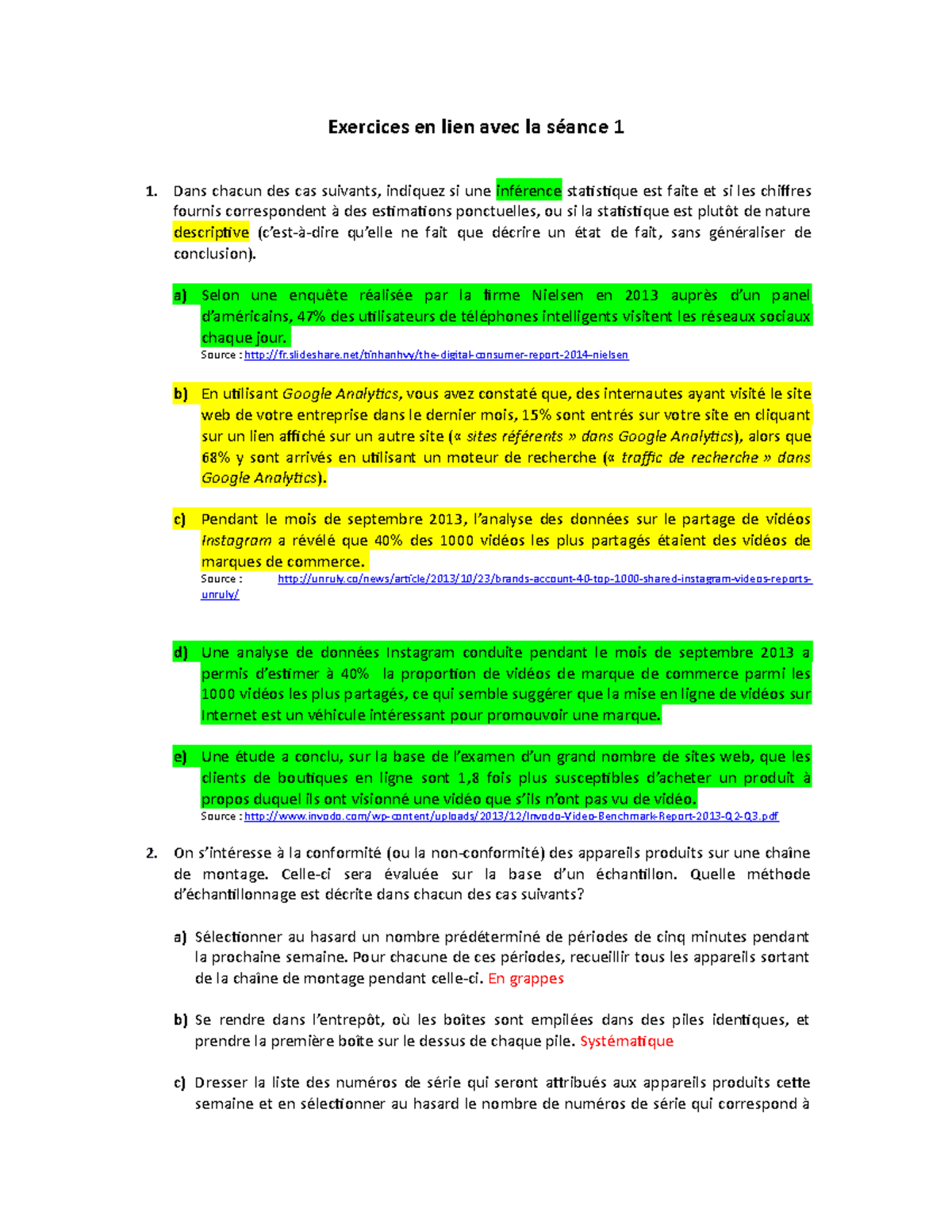 Exercices après séance1 - Exercices en lien avec la séance 1 Dans ...