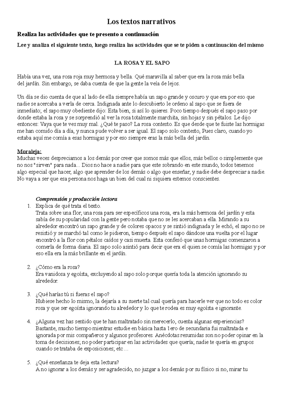 Práctica Textos Narrativos - Los textos narrativos Realiza las ...