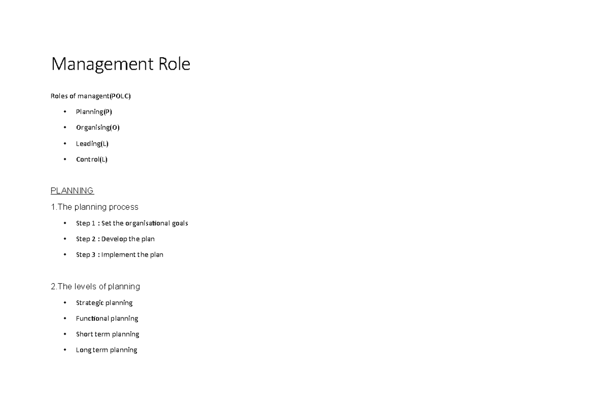 Roles of Management - Management Role Roles of managent(POLC ...