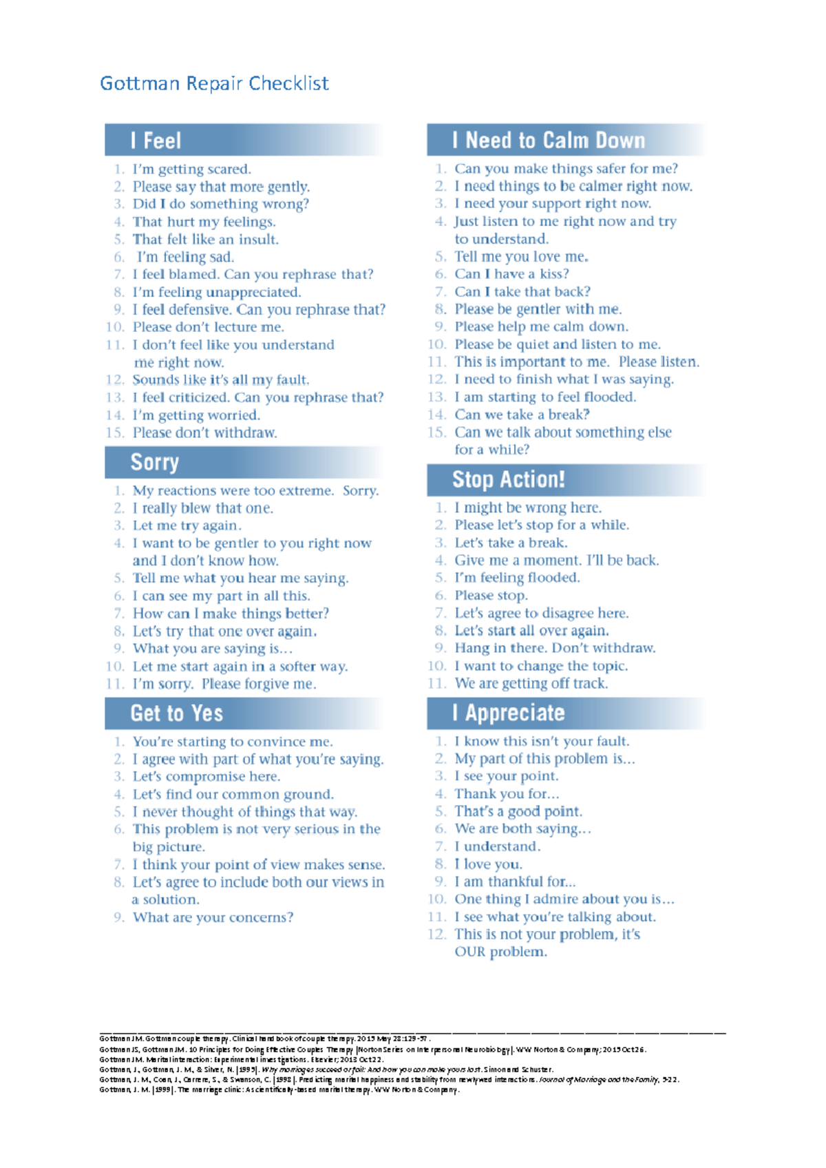 Gottman Repair Checklist - Gottman Repair Checklist - Studocu