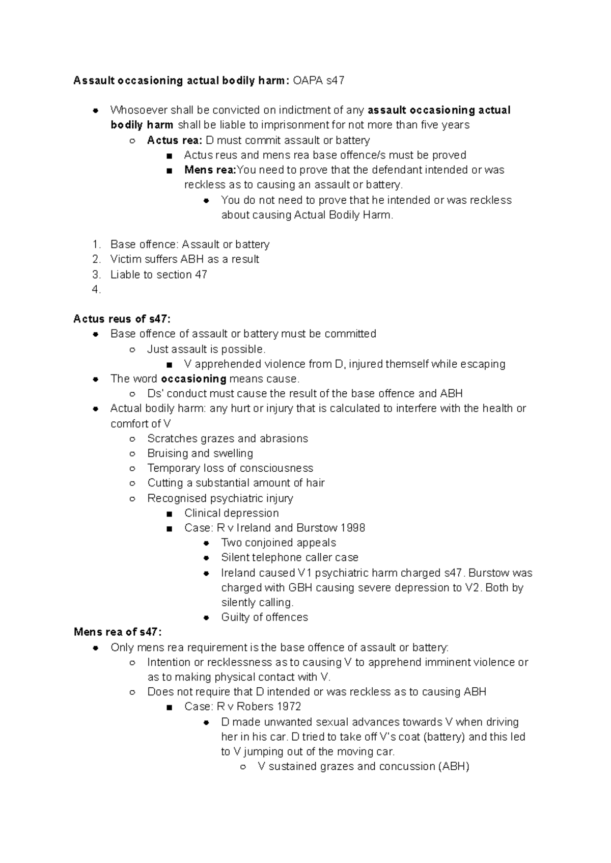 S47 s20 s18 OAPA Textbook Reading - Assault occasioning actual bodily ...