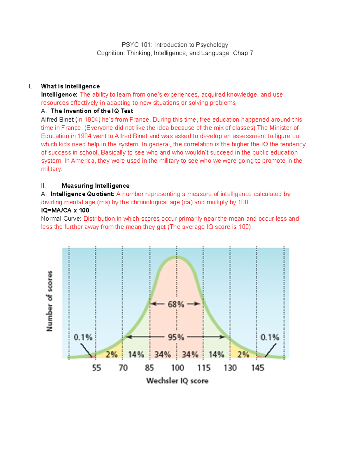 Test 3 Outline - Lecture notes Test three - PSYC 101: Introduction to ...