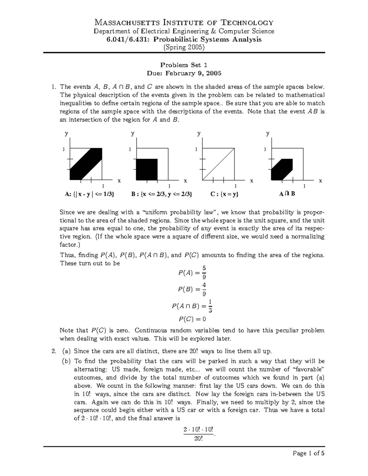 Probabilistic Systems Analysis Problem Set 1 - Studocu