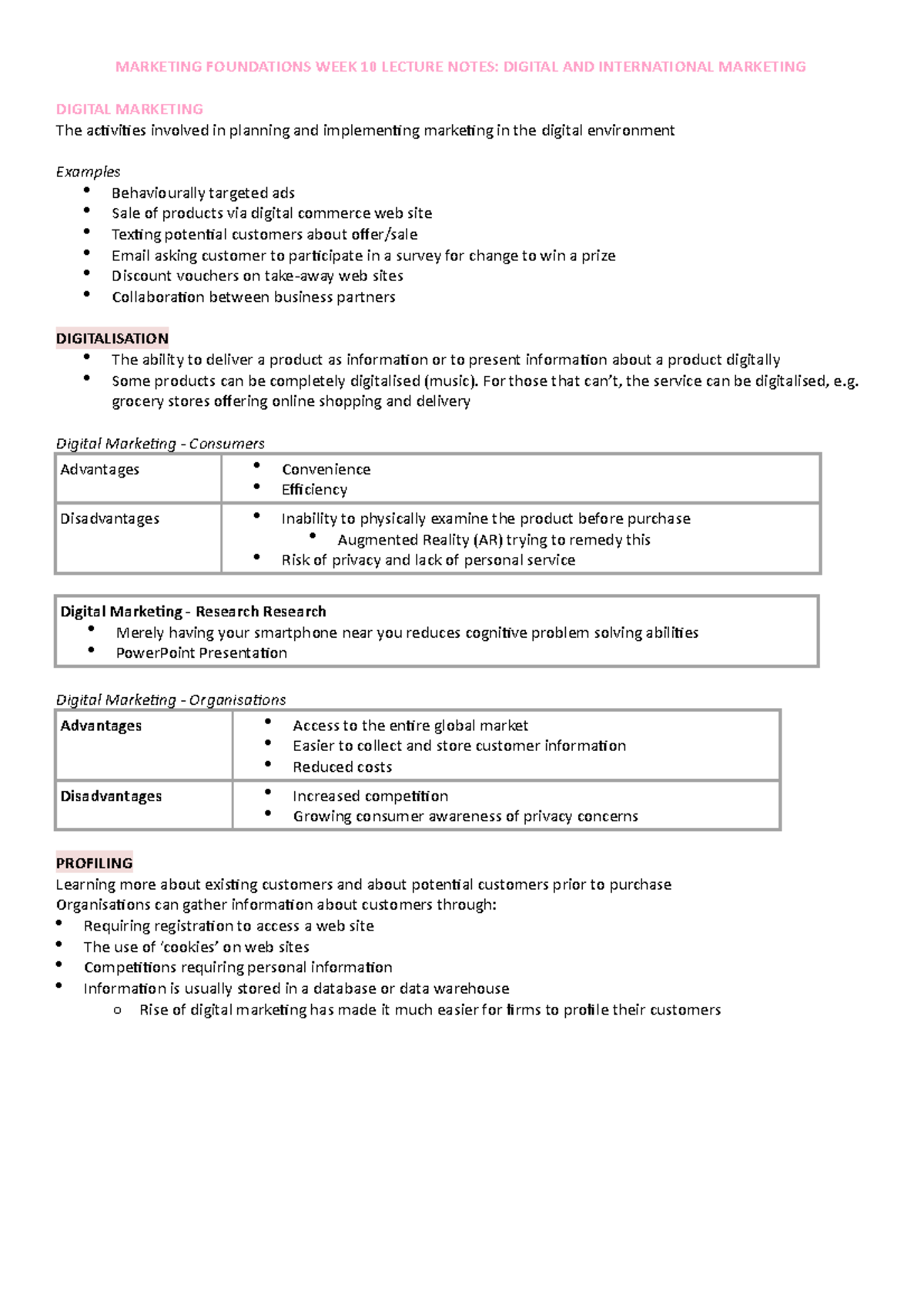 Marketing Foundations WEEK 10 Lecture Notes - MARKETING FOUNDATIONS ...