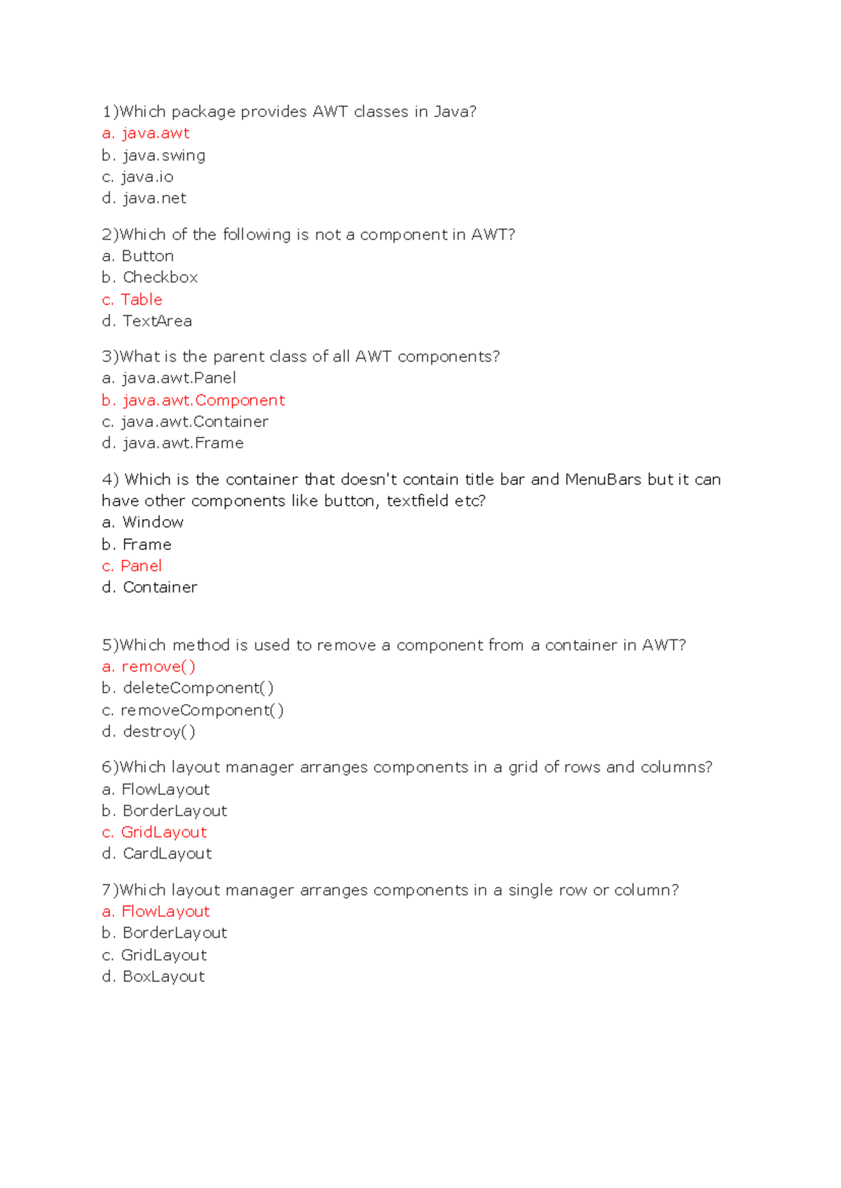 Test1que - This is test question - 1)Which package provides AWT classes ...