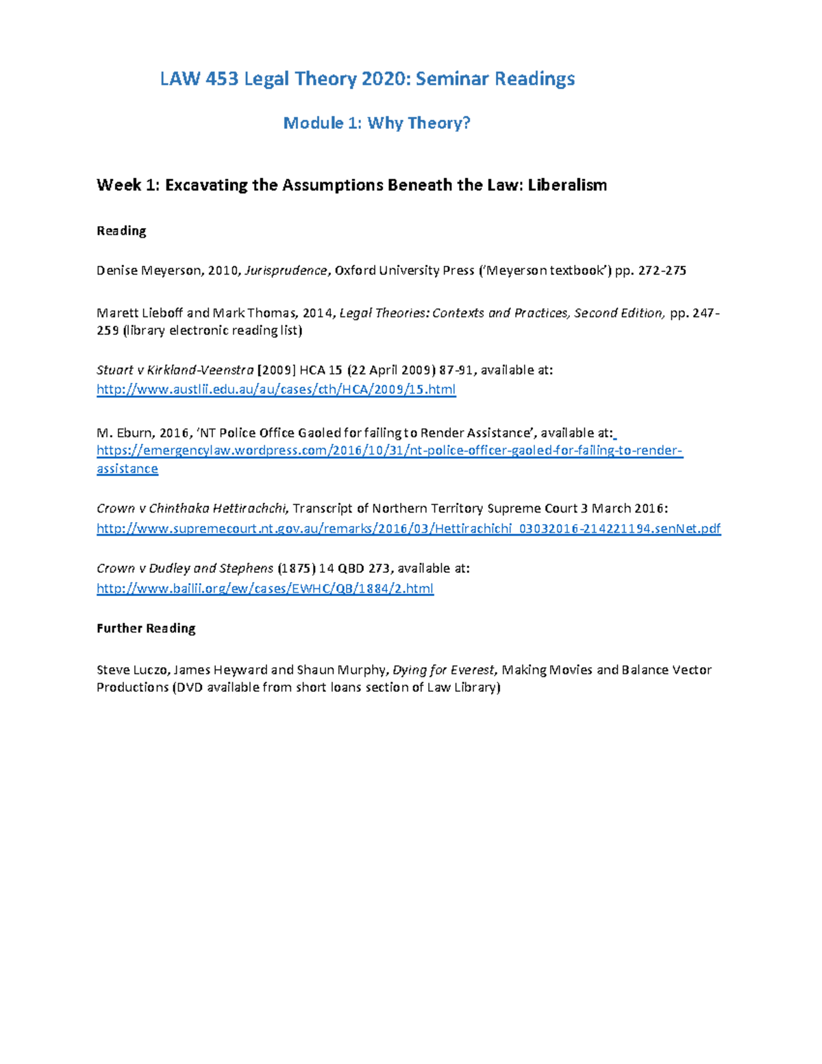 LAW453 2020 Reading list Module 1 - Warning: TT: undefined function: 32 Warning: TT: undefined ...