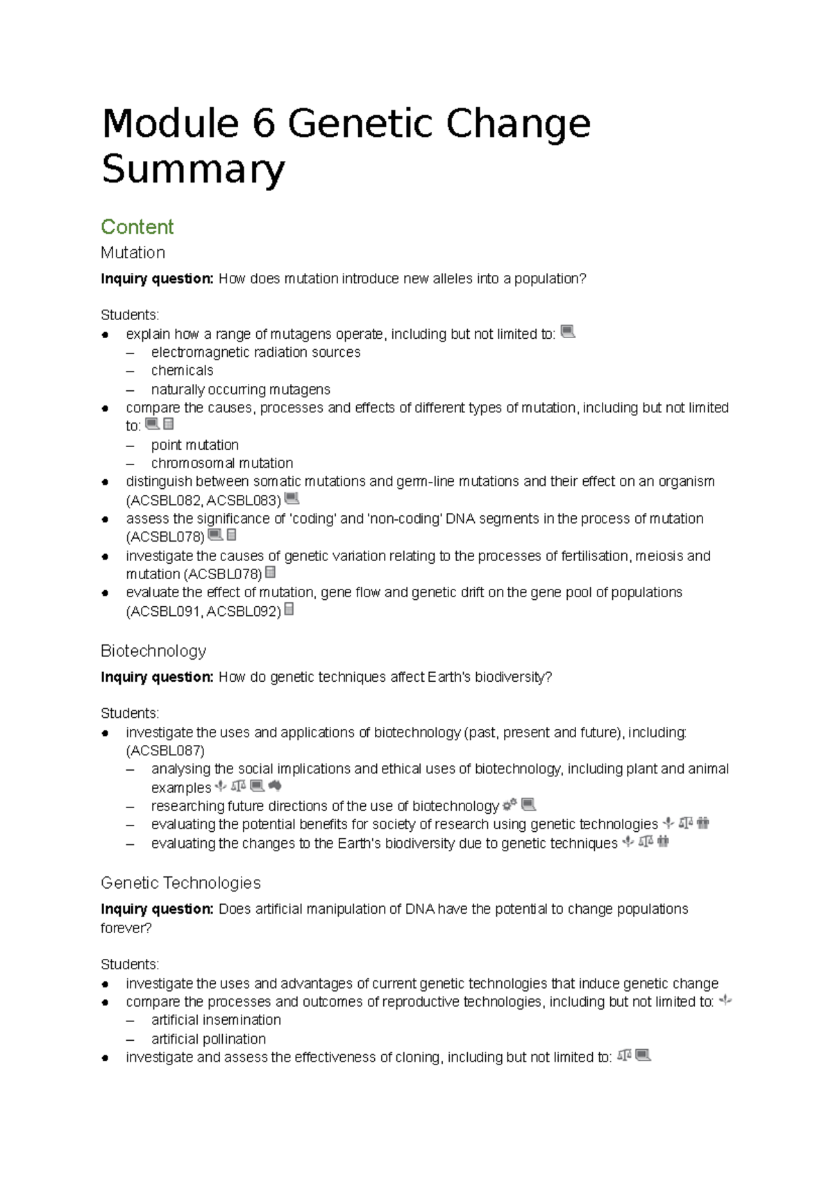 Mod 6 summary - Module 6 Genetic Change Summary Content Mutation ...