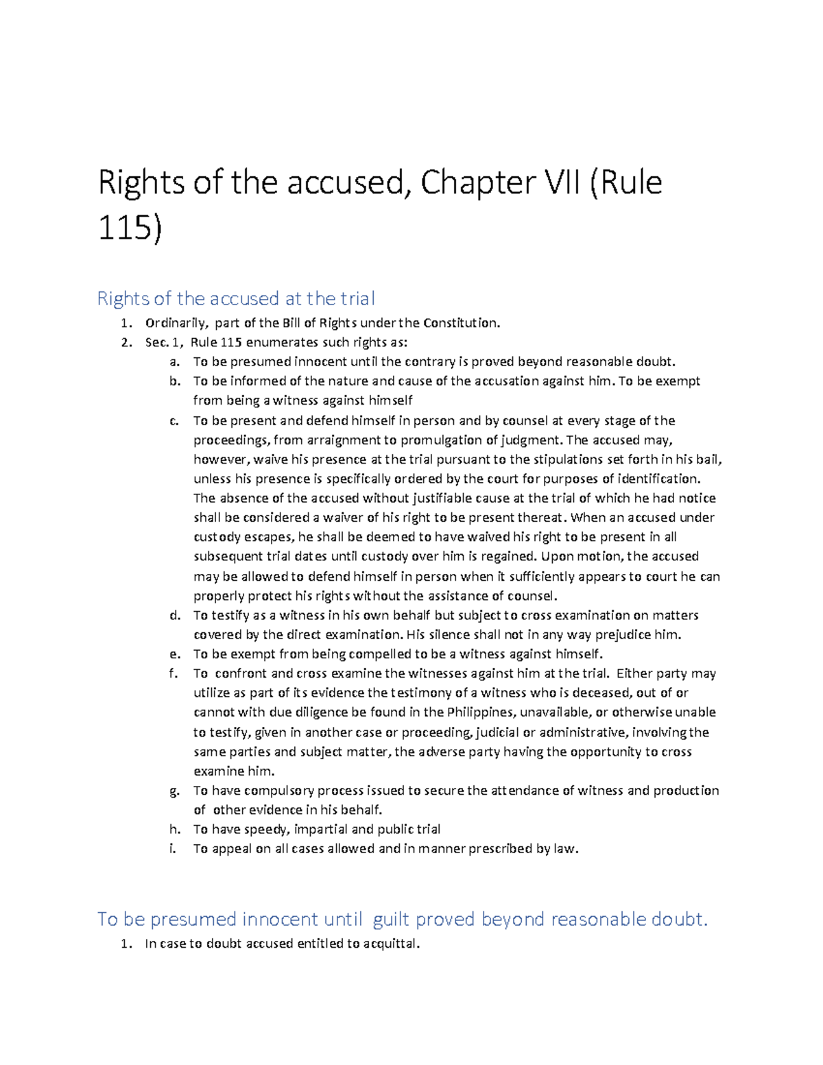 Rights of the accused - Notes - Rights of the accused, Chapter VII ...