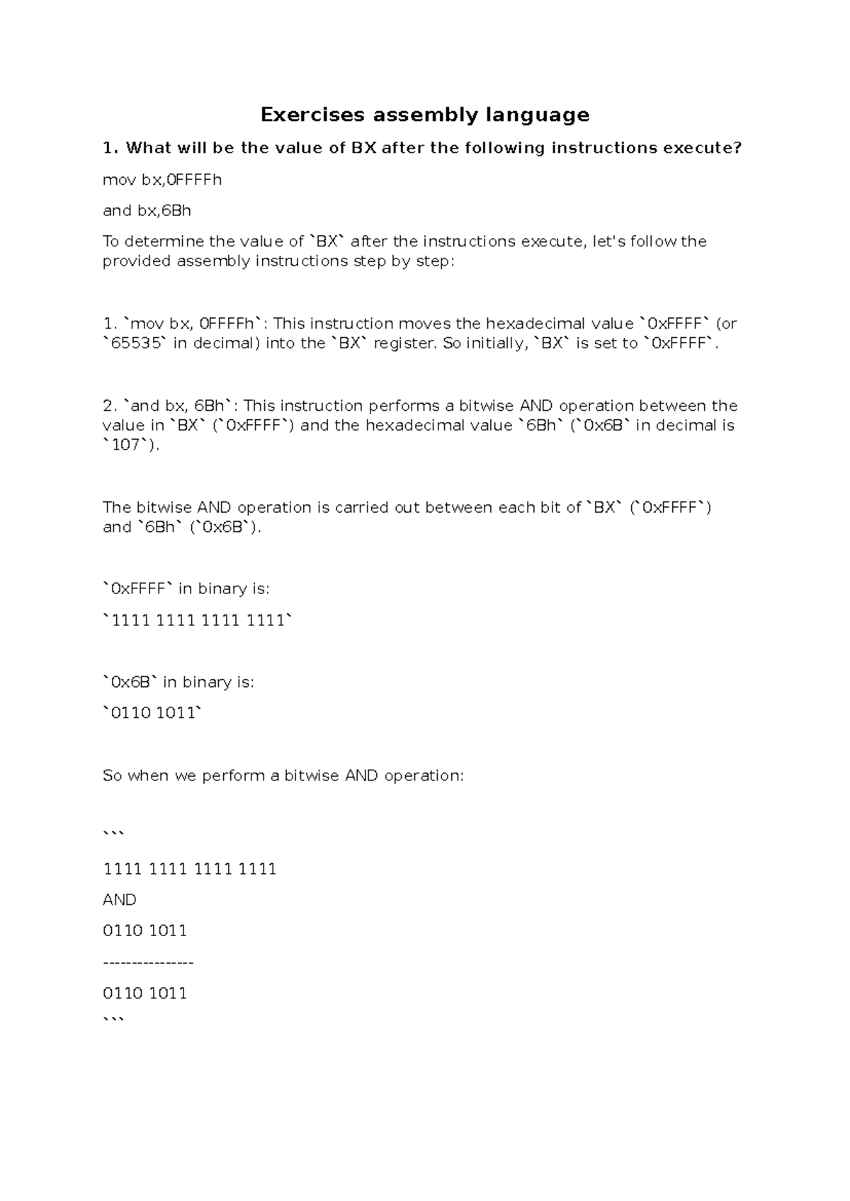 Bài tập hợp ngữ(không chính xác) - Exercises assembly language What ...