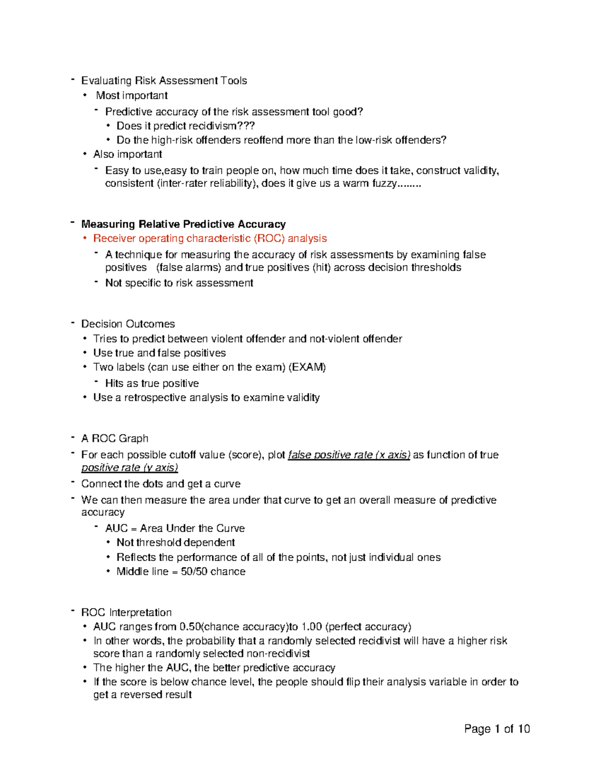 Forensic Psychology Lecture 10 - Evaluating Risk Assessment Tools ...