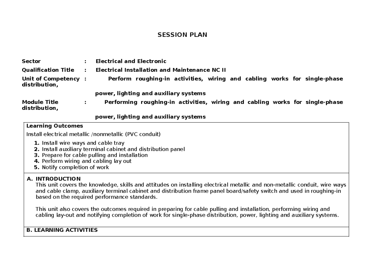 3. Session Plan ( Torres- Final) - SESSION PLAN Sector : Electrical and ...