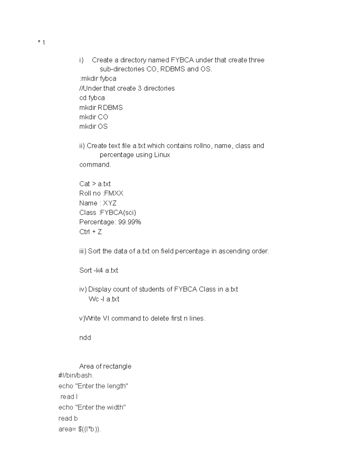 Slip solutions - KYJHGFDFGHJ - * 1 i) Create a directory named FYBCA ...
