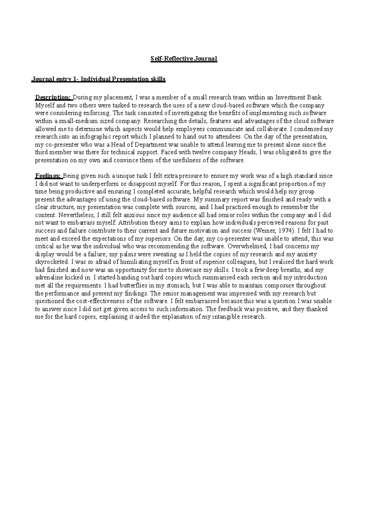 PD Self reflective final draft - Self-Reflective Journal Journal entry ...