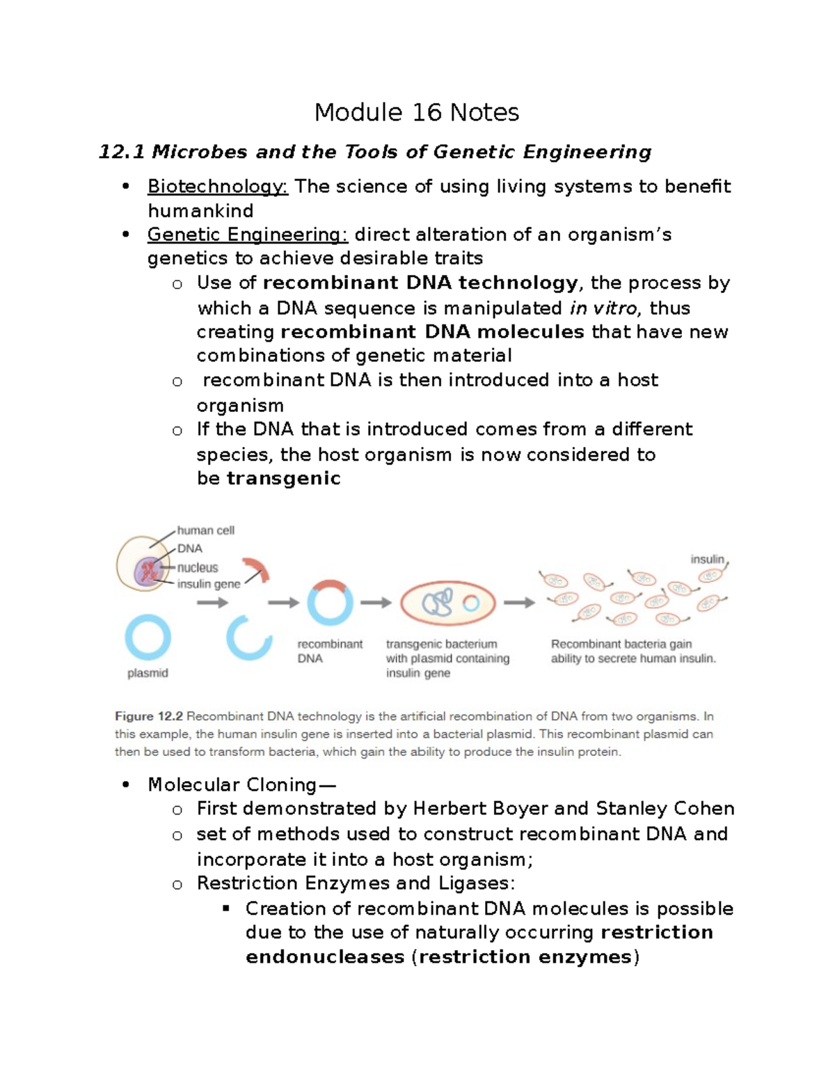 Module 16 Notes: Genetic Engineering - Module 16 Notes 12 Microbes and ...