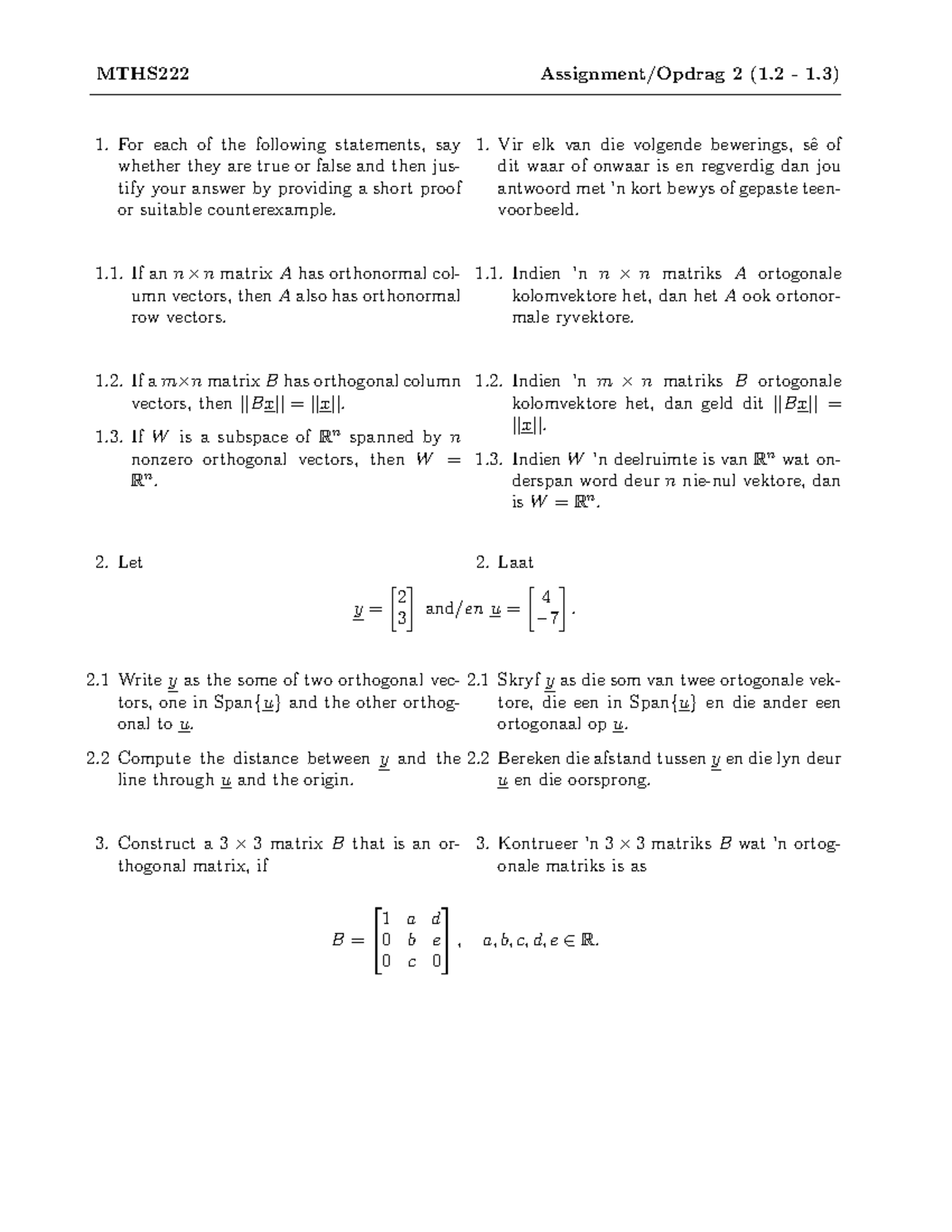 MTHS222-Assignment 2 2024 - MTHS222 Assignment/Opdrag 2 (1 - 1) For ...