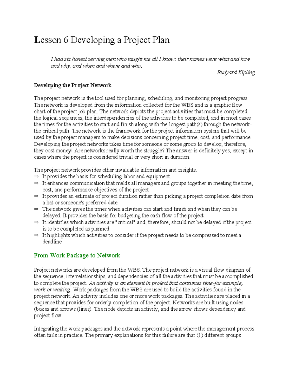 Lesson 6 Developing a Project Plan.doc 222 - Lesson 6 Developing a ...