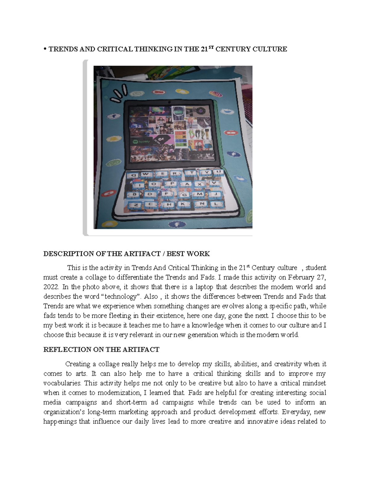Artifacts - Gayahahahah - TRENDS AND CRITICAL THINKING IN THE 21ST ...