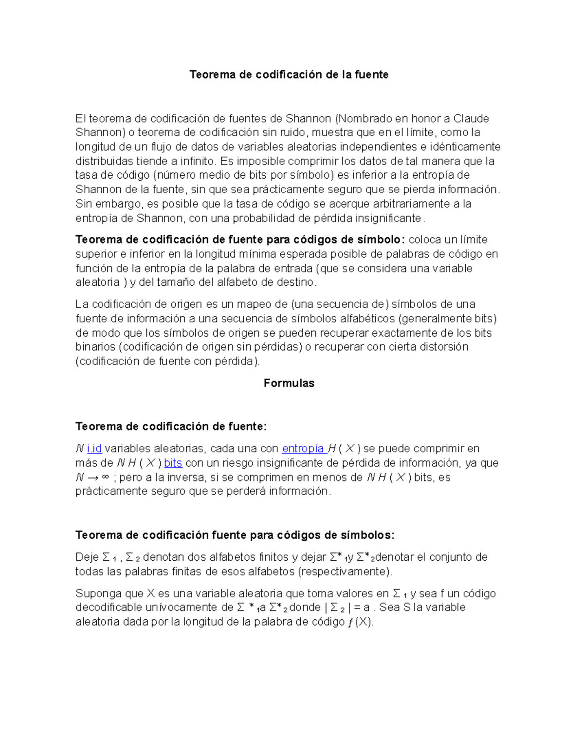 22 Teorema De Codificación De La Fuente Teorema De Codificación De La Fuente El Teorema De
