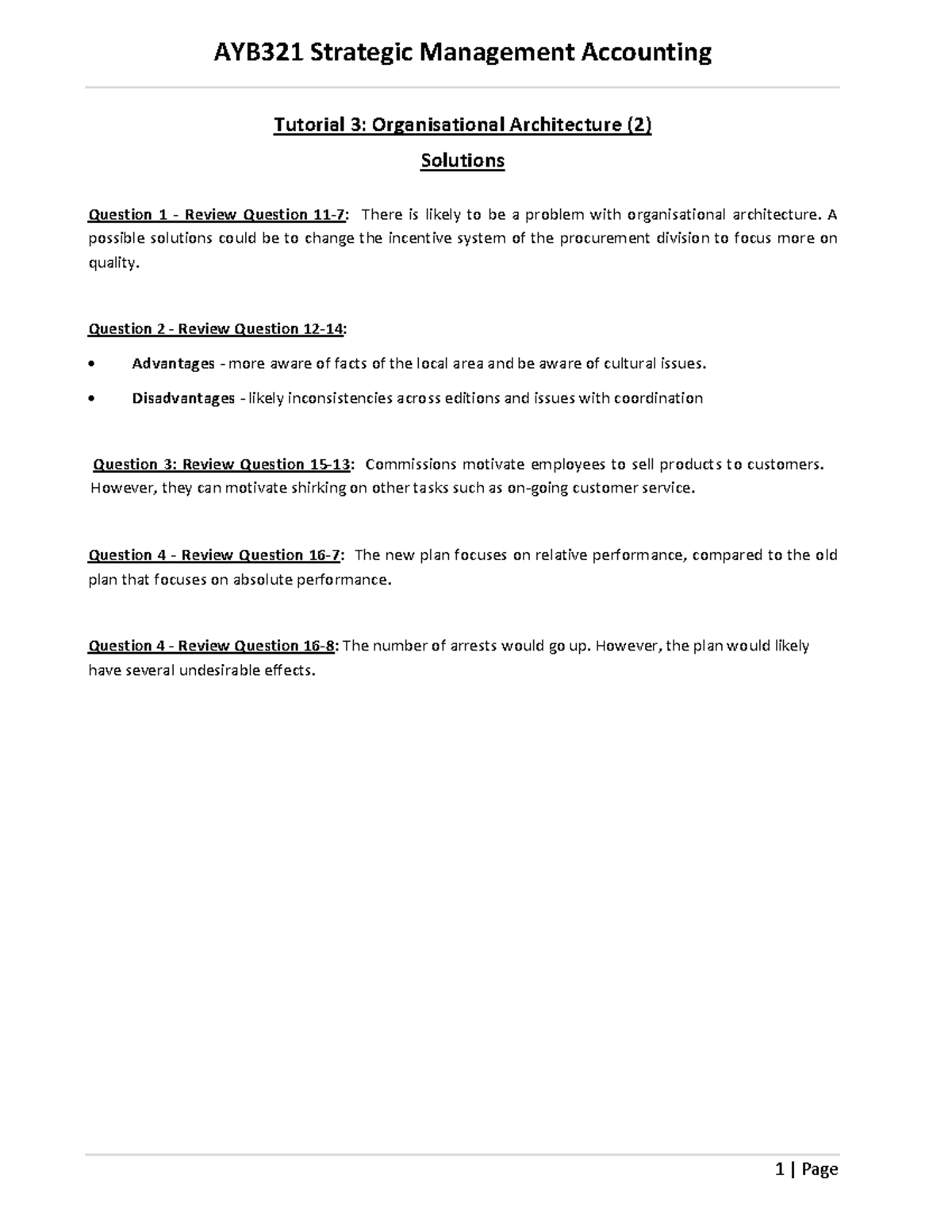 Tutorial 3 BB Solutions - AYB321 - QUT - Studocu