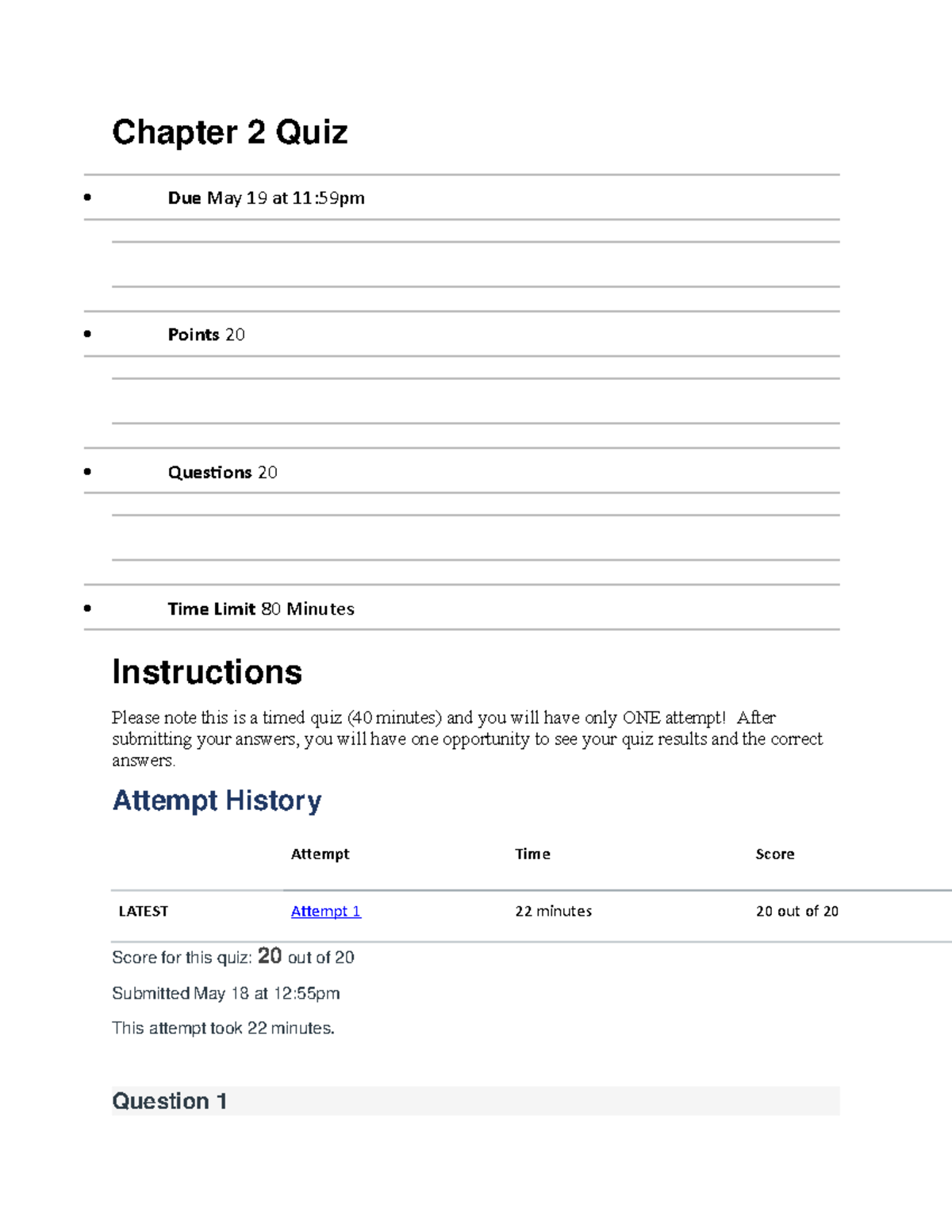 Chapter Quizzes - Chapt er2Qui z Due May 19 at 11:59pm Points 20 ...