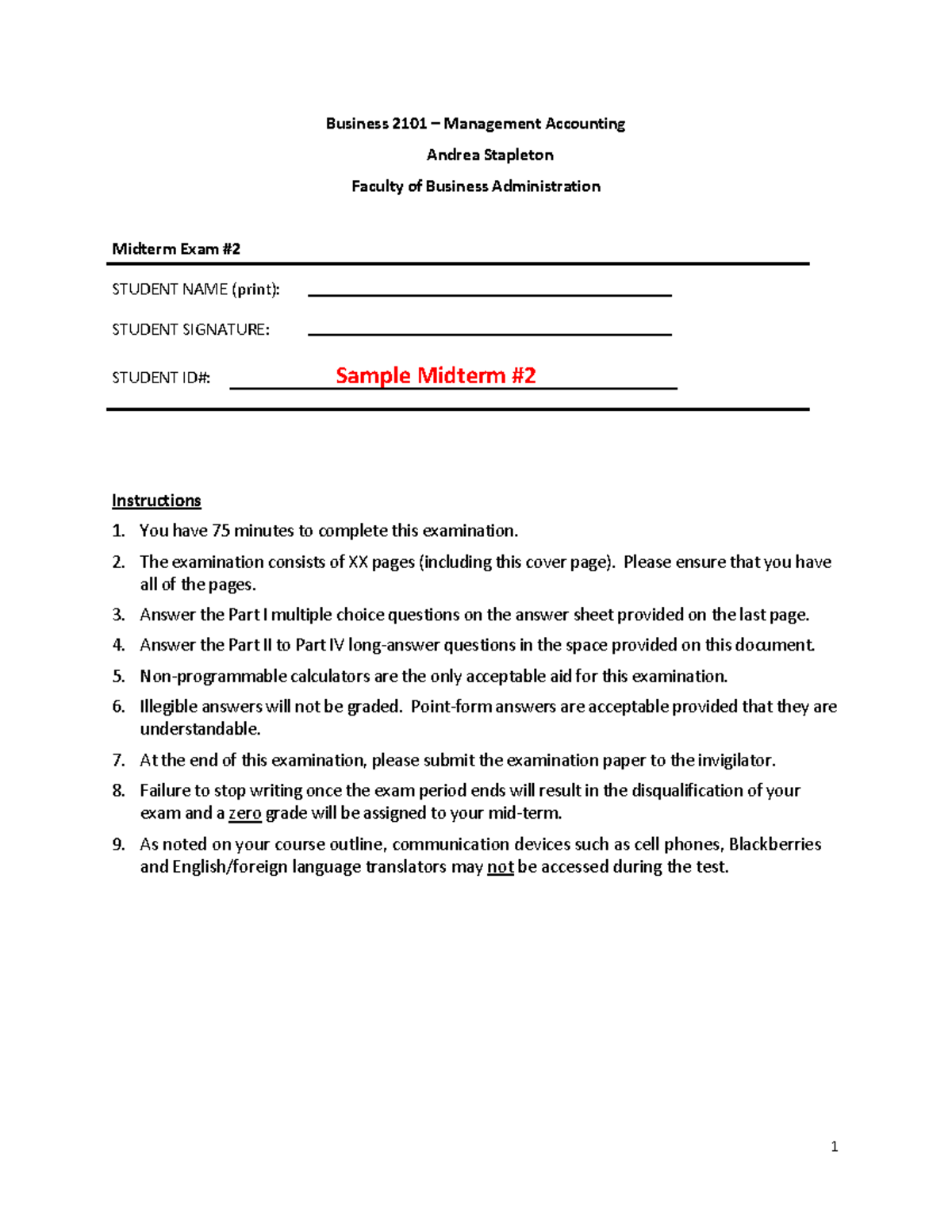 4 (A) B2101 Sample Midterm 2 (Mowen et al. textbook) - Business 2101 ...