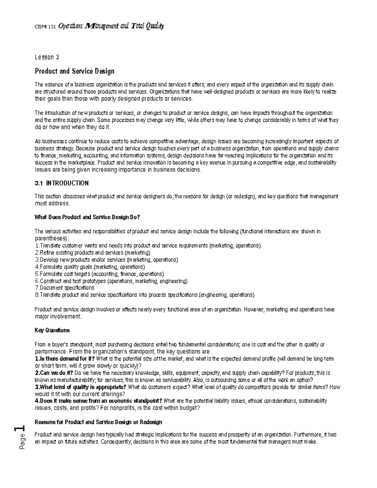 Chapter 3 Product and Service Design - Lesson 3 Product and Service ...