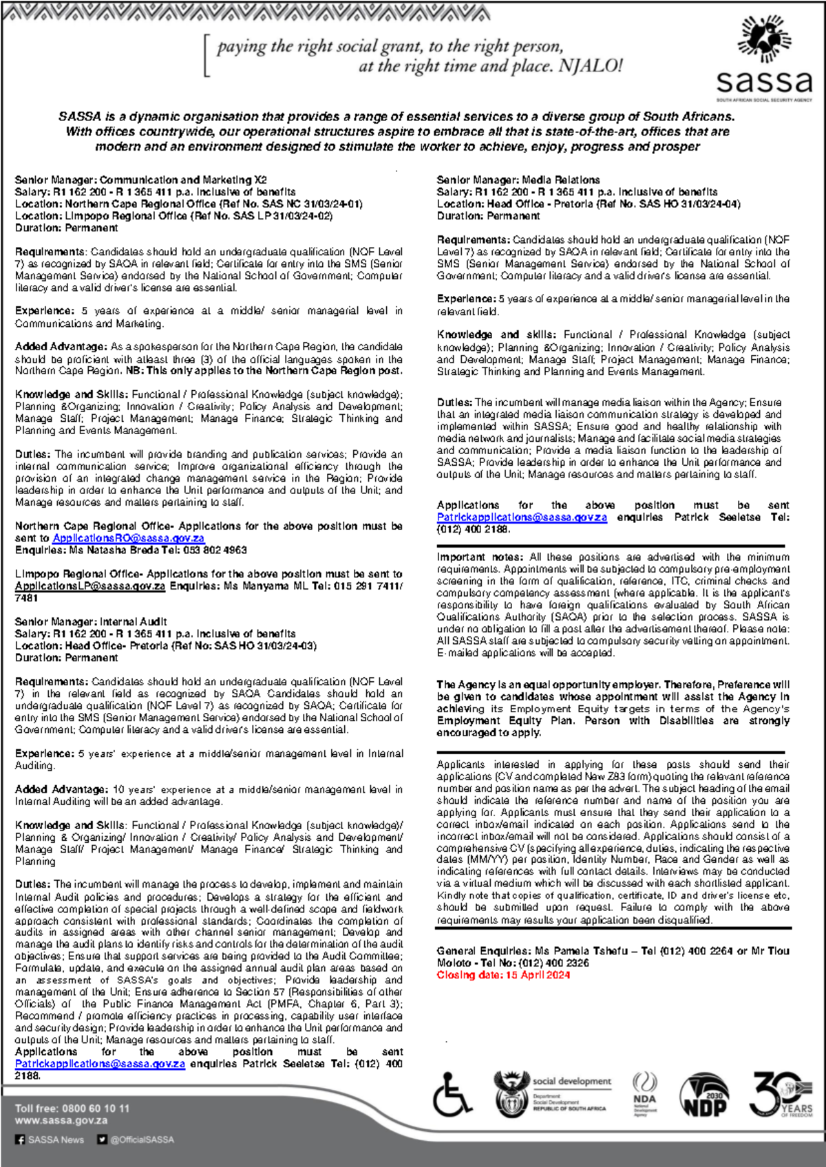 Sunday Times advert (31 March 2024) Amended Final - SASSA is a dynamic ...