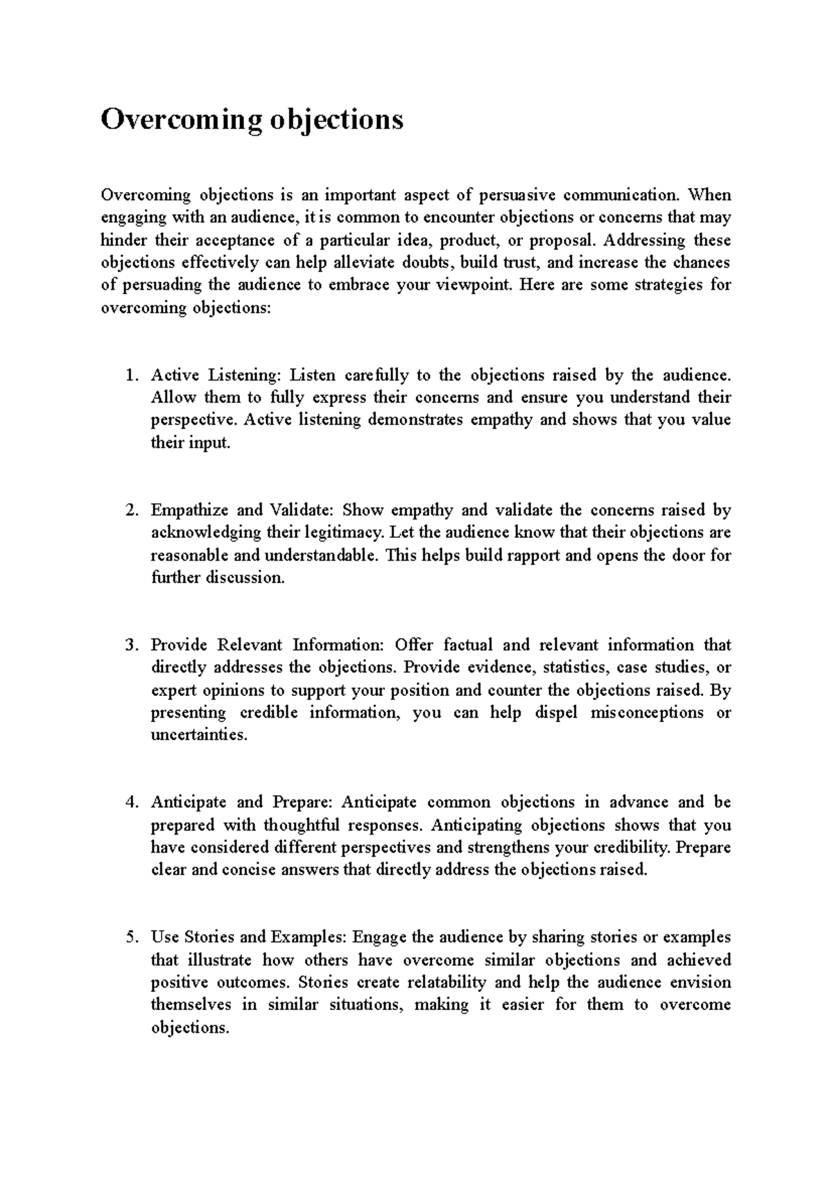 Communication - Overcoming objections - Overcoming objections ...