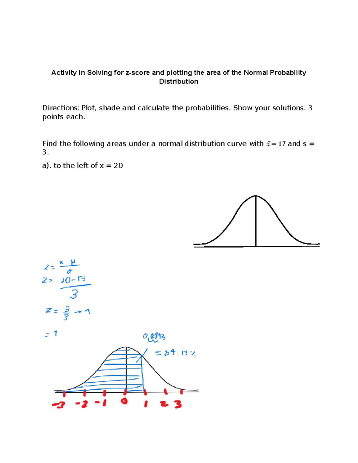 Activity in solving for z-score and plotting the area in the normal curve.docx - e.g. Humanities ...