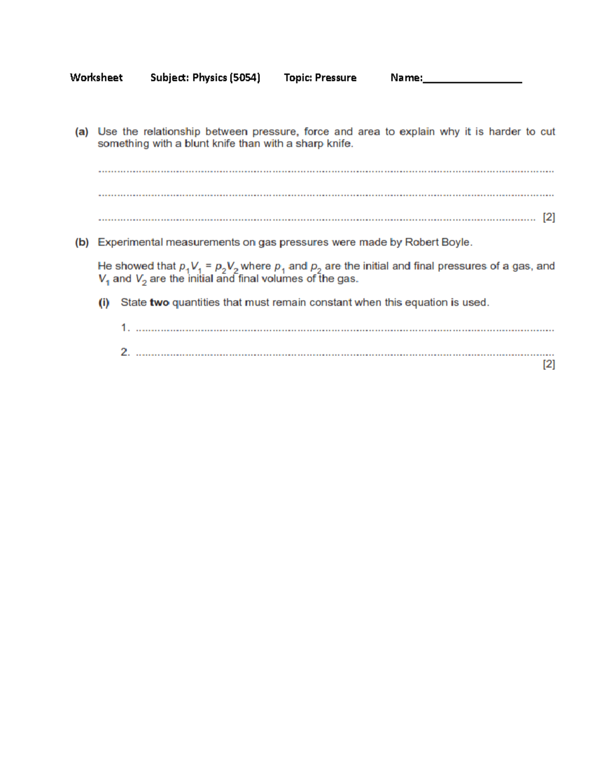 Pressure - Physics Olevel - Studocu
