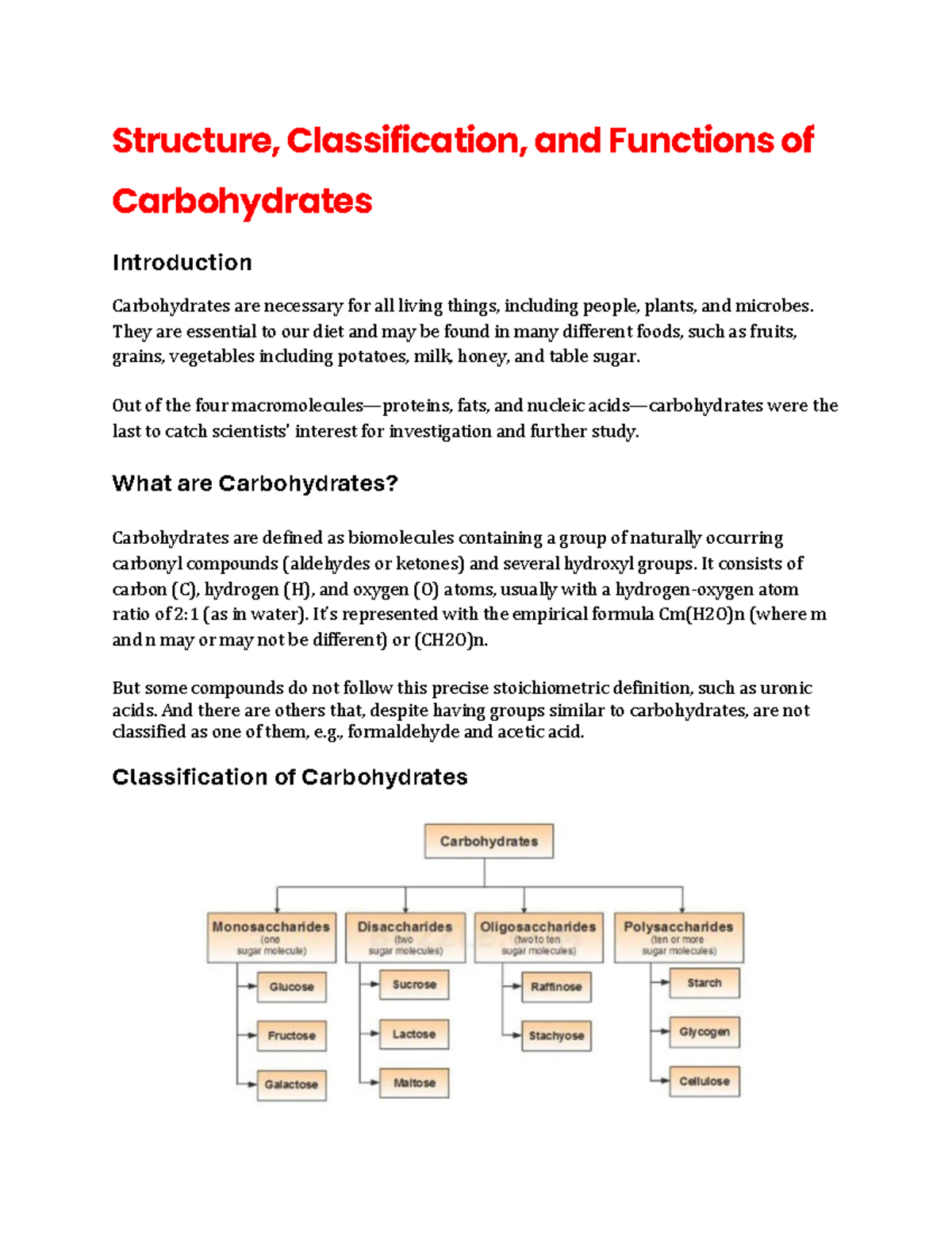 Carbohydrates -Classification, Structure and function - Structure ...