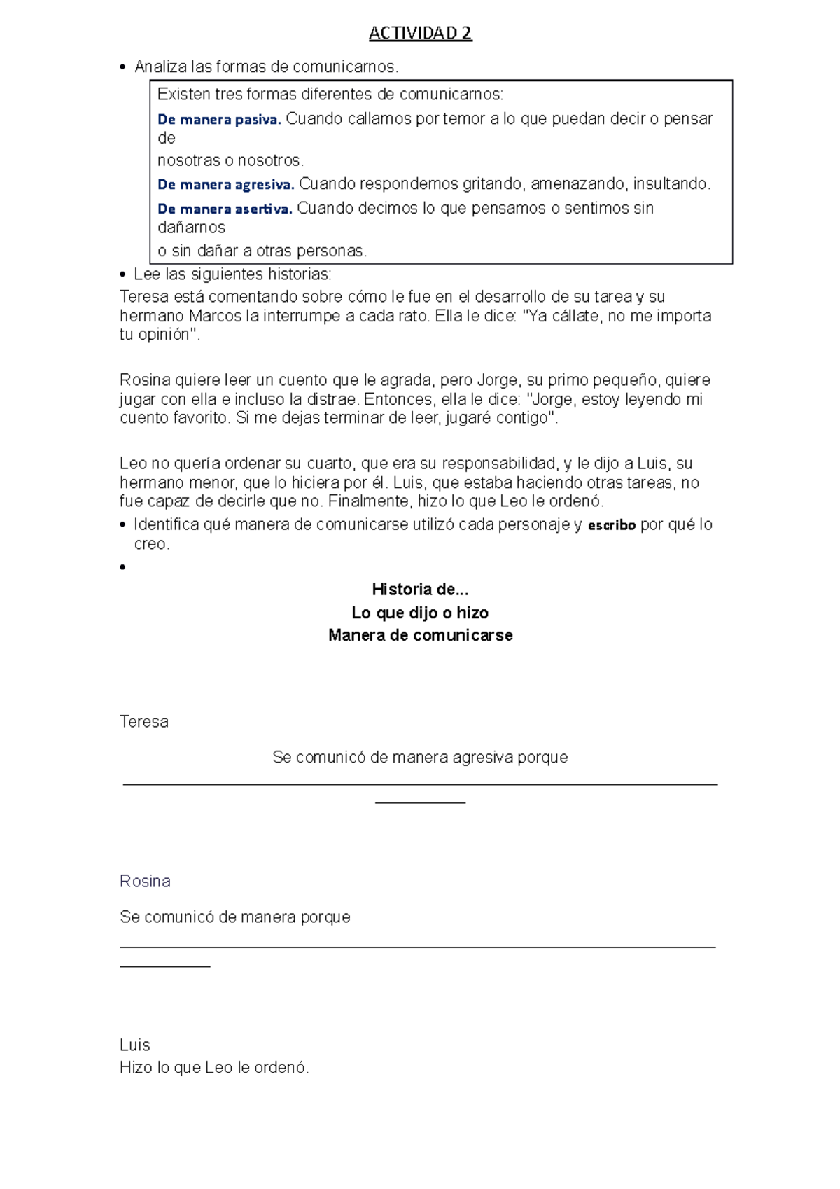 Sesión - comunicación - ACTIVIDAD 2 Analiza las formas de comunicarnos ...