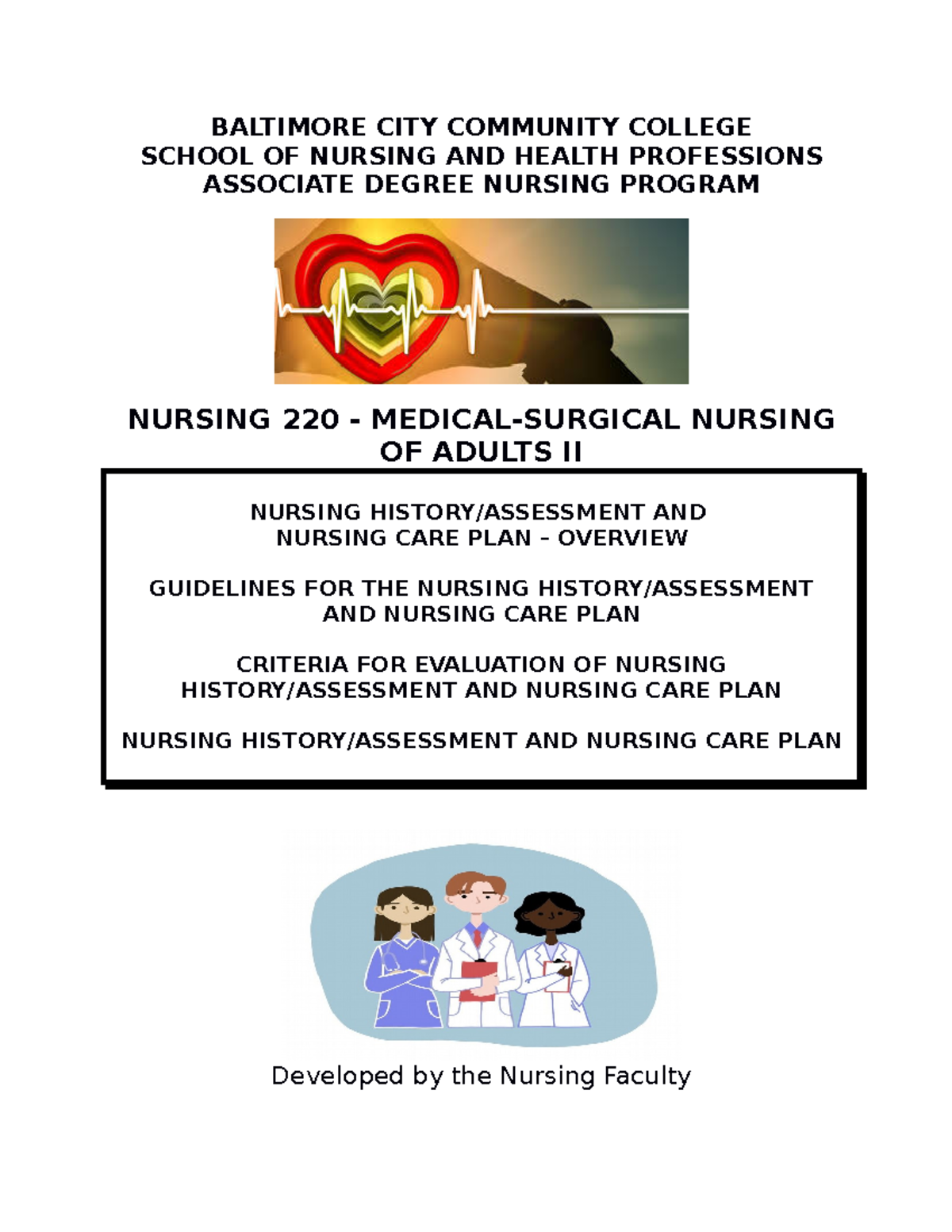 NUR 220 - Nursing Assessment AND CARE PLAN - BALTIMORE CITY COMMUNITY ...