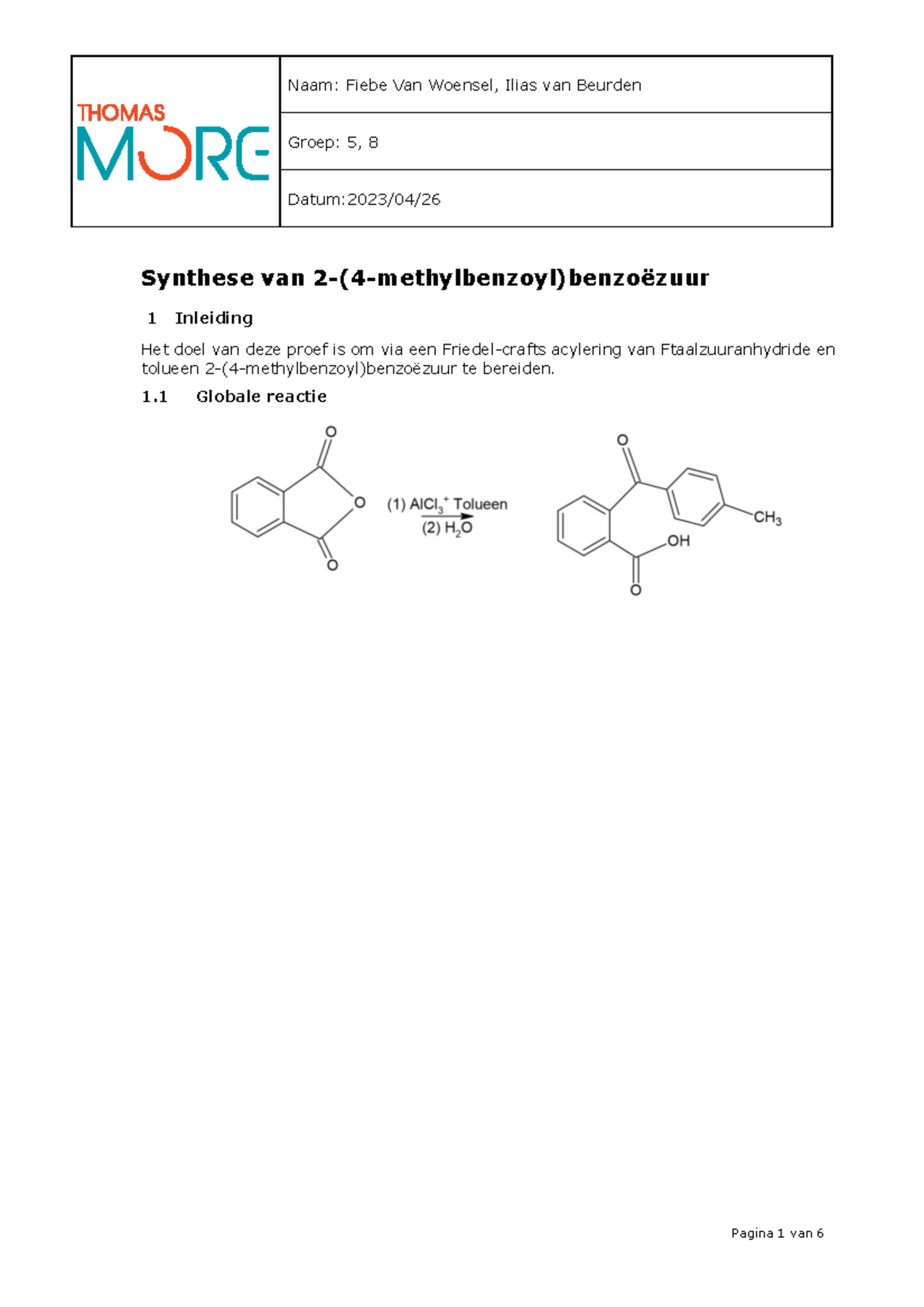 Labo organische chemie verslag friedel-crafts acylering - Synthese van ...