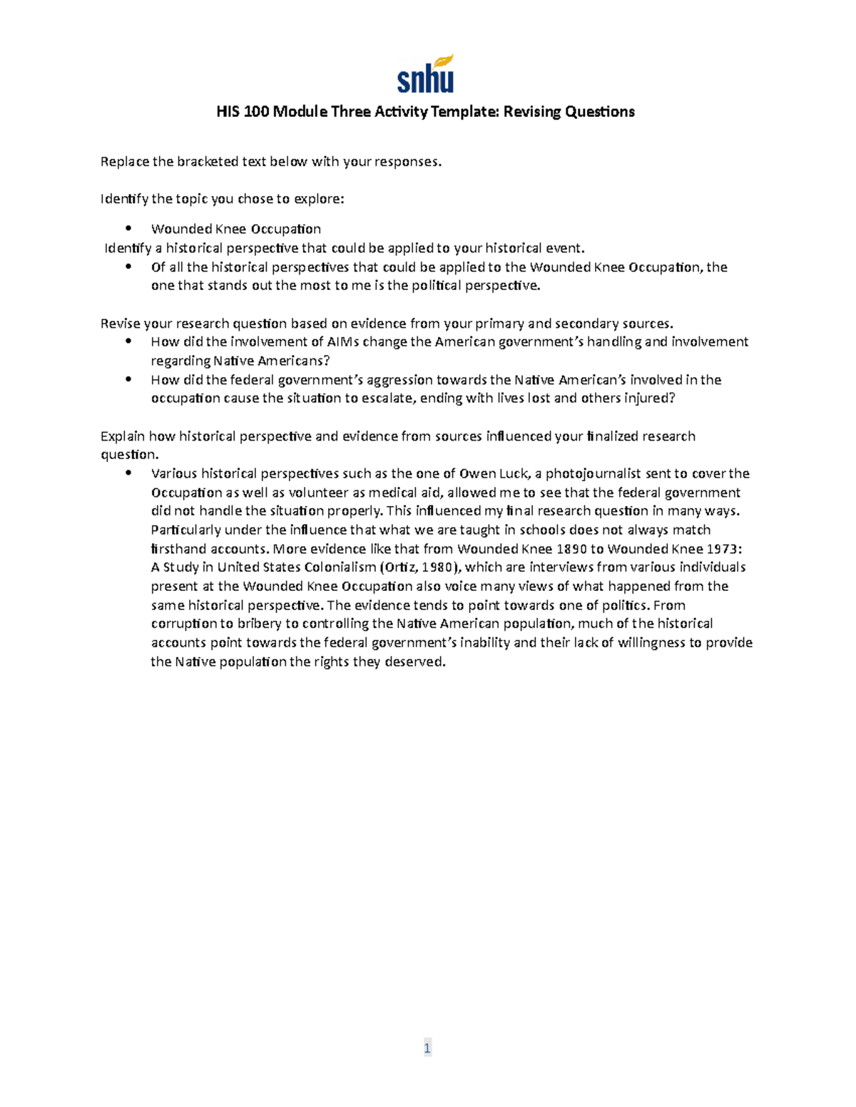 HIS 100 Module Three Activity Revising Questions Template - HIS 100 ...