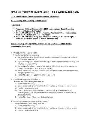 MFPC 111 LU 2.2 Worksheet - MFPC 111 (2021) WORKSHEET LU 2 / LE 2 ...
