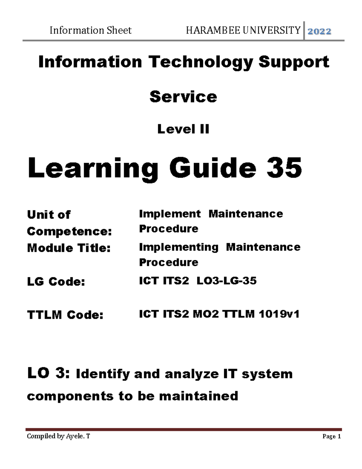 Implement Maintenance Procedure LO3 - Information Technology Support Service Level II Learning ...