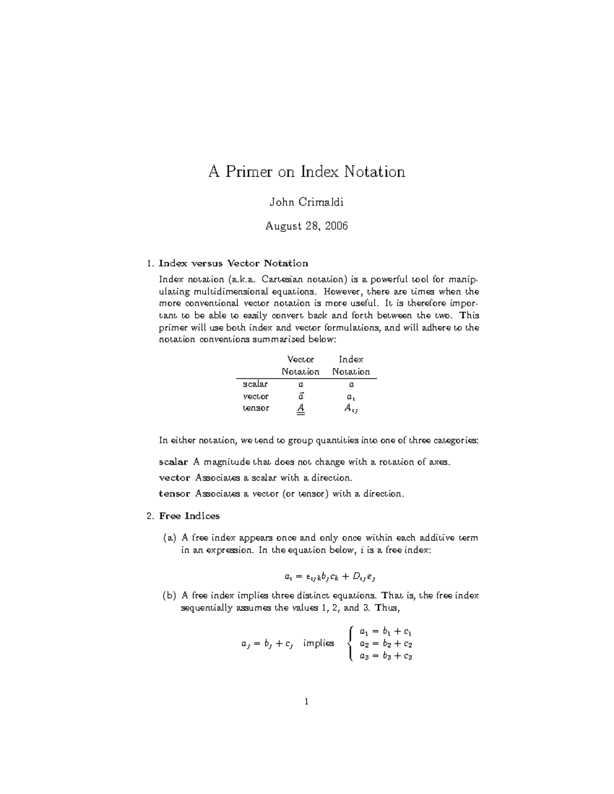 Index notation - gkid - A Primer on Index Notation John Crimaldi August ...