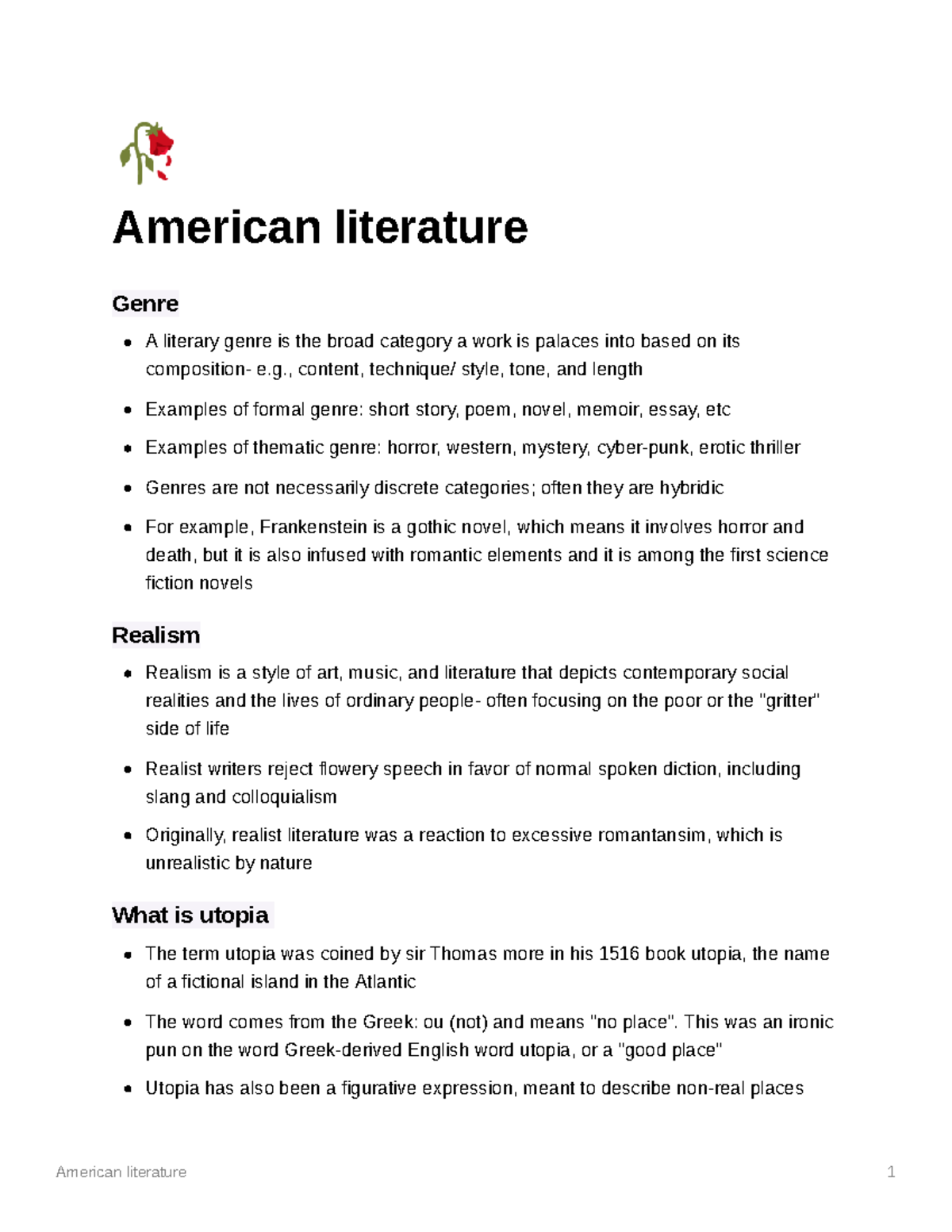 American literature - For Ben Reed - American literature 1 o American ...