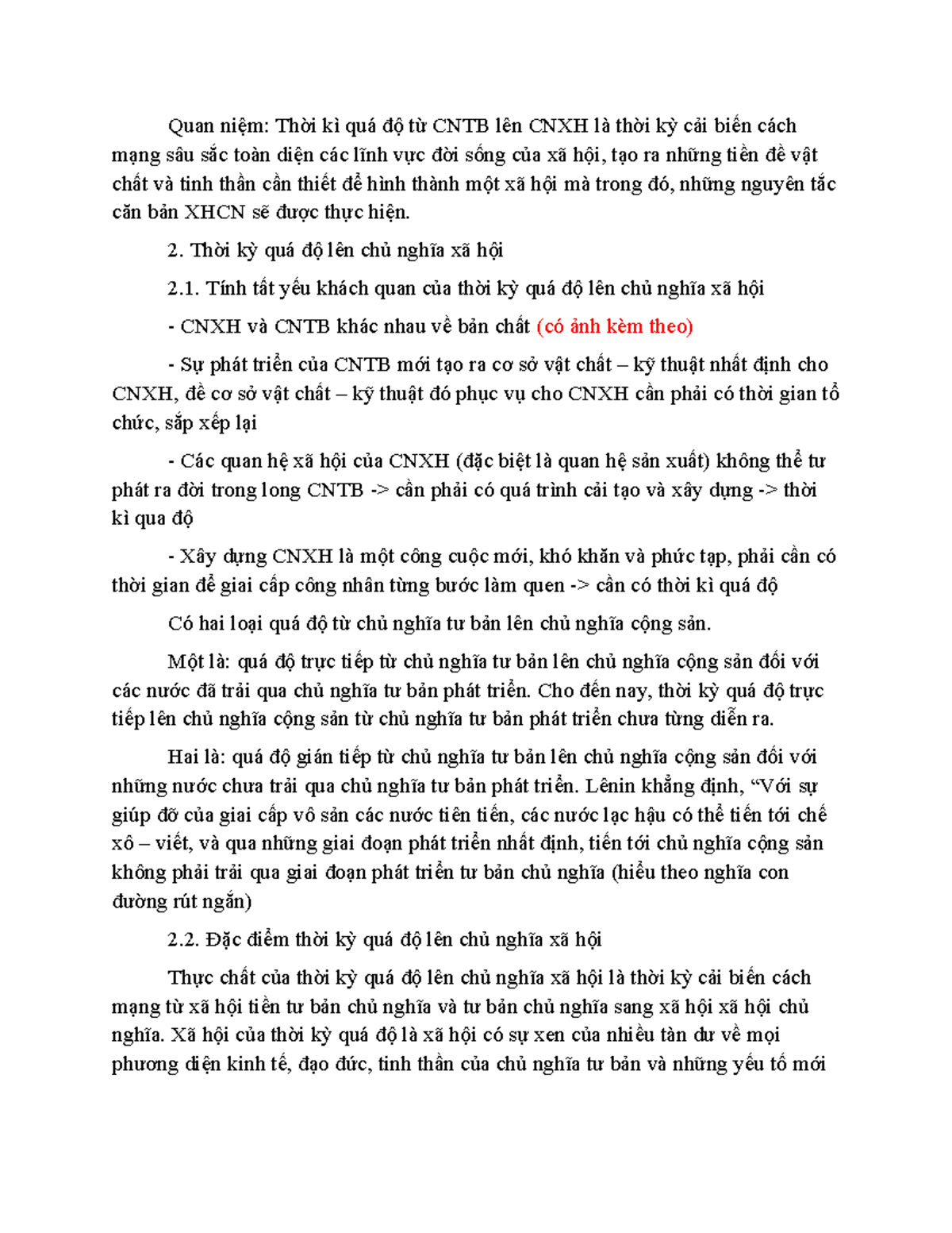 Nd cnxh - cnxh - Quan niệm: Thời kì quá độ từ CNTB lên CNXH là thời kỳ ...