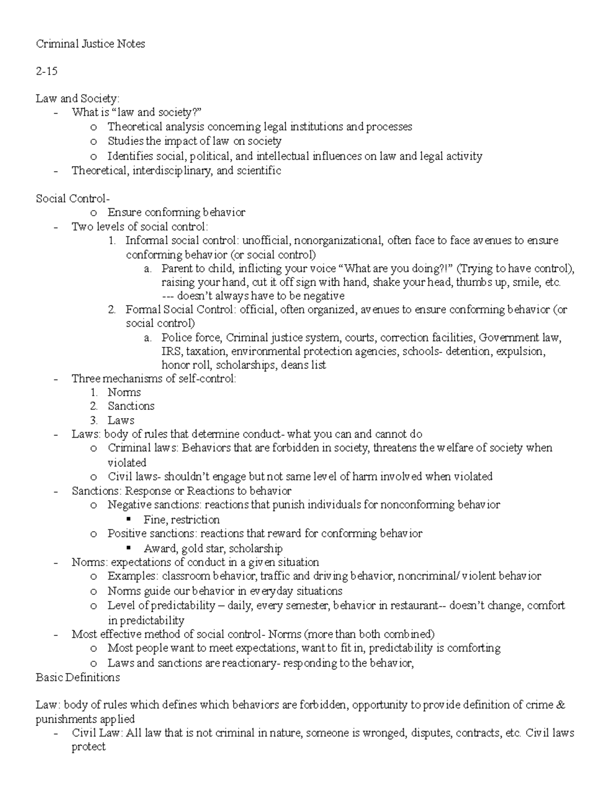 Criminal Justice Notes - Criminal Justice Notes 2- Law and Society ...