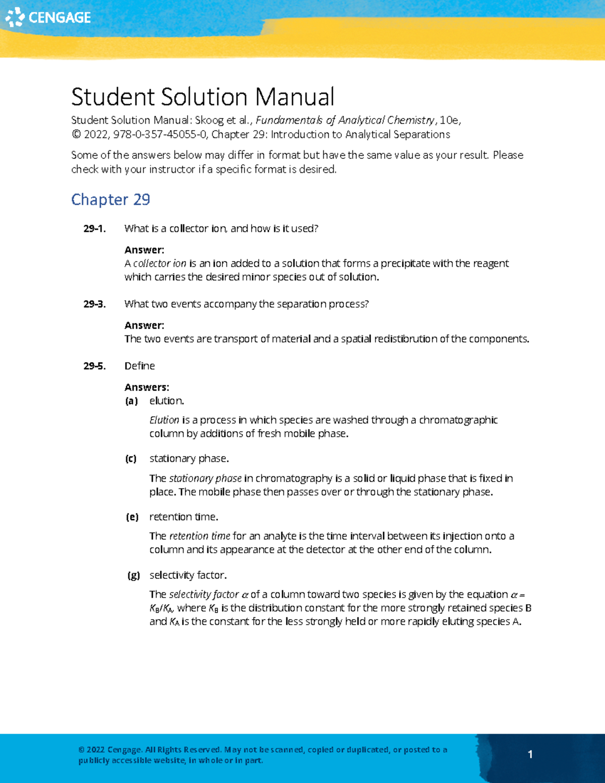 Skoog FAC 10e SSM Ch29 - ppt - © 2022 Cengage. All Rights Reserved. May not be scanned, copied ...